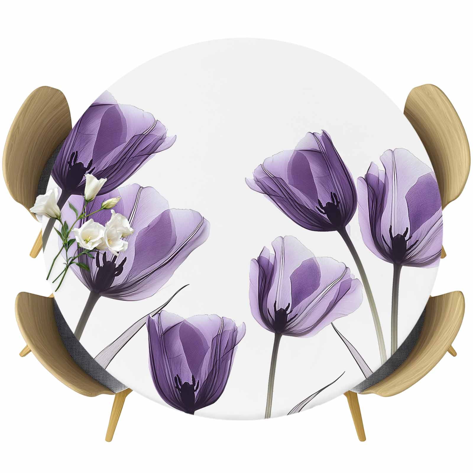 Purple Tulip Floral Round Tablecloth 36-44 Inch Round Fitted Table ...