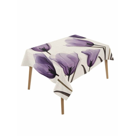 Purple Tulip Flower Table Cloth, Aesthetics Farmhouse Floral Plant ...