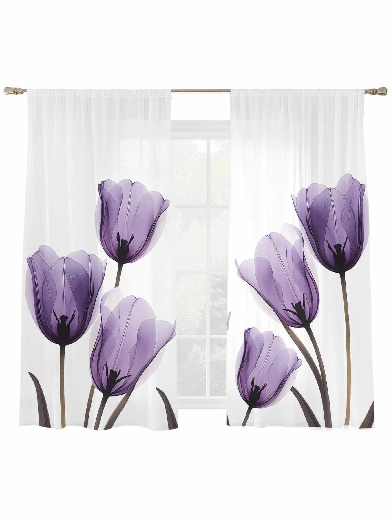 Purple Tulip Sheer Curtains 2 Panels Set X Ray Flower Sheer Window ...