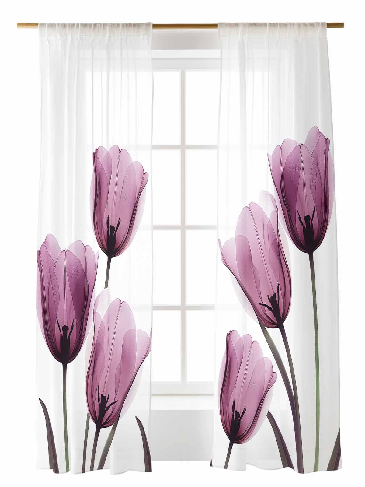 Purple Tulip Sheer Curtains 84 inches Long 2 Panels Set Flower ...