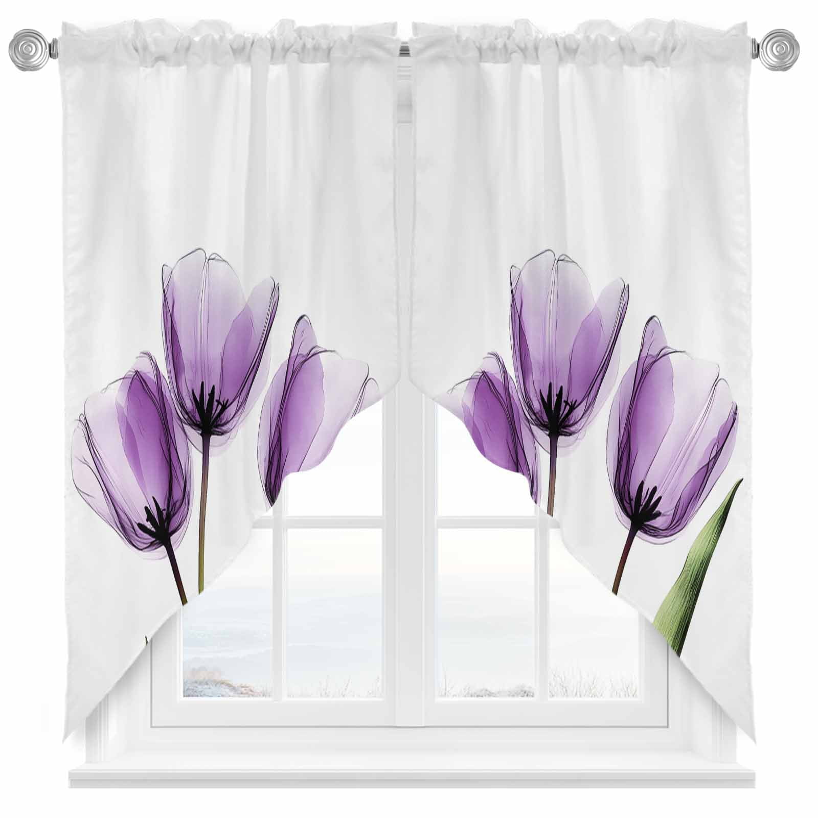 Purple Tulip Swag Curtain Valance for Windows, X-ray Image Flower ...