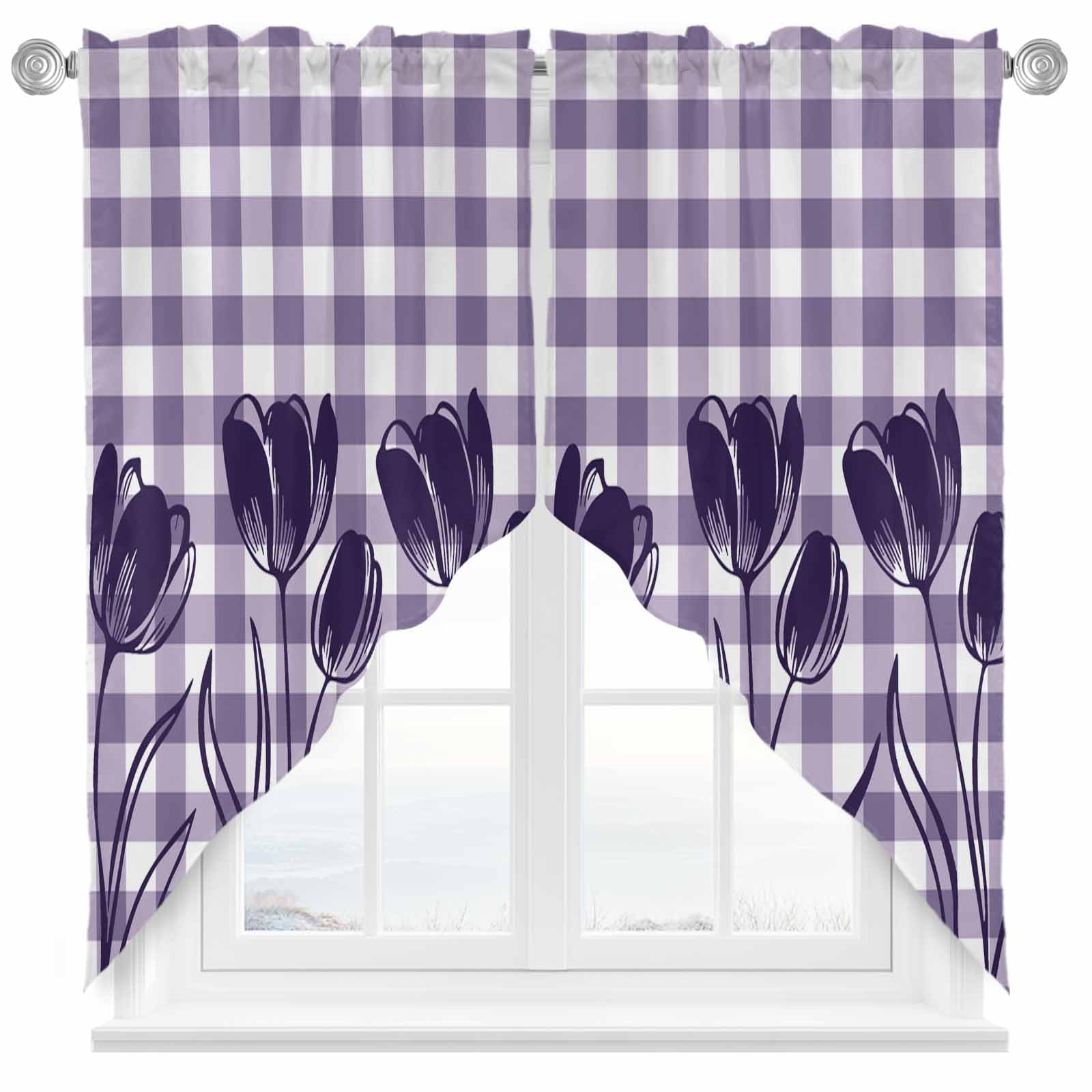 Purple Tulip Swag Kitchen Curtain Valances, Purple Flower Silhouette ...