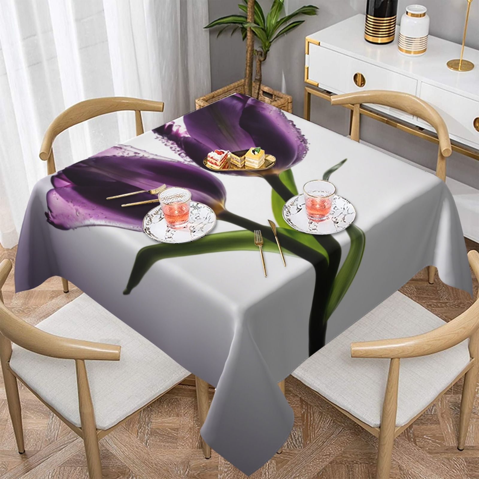 Purple Tulip Tablecloths Polyester Table Cloth for Kitchen Dinning ...