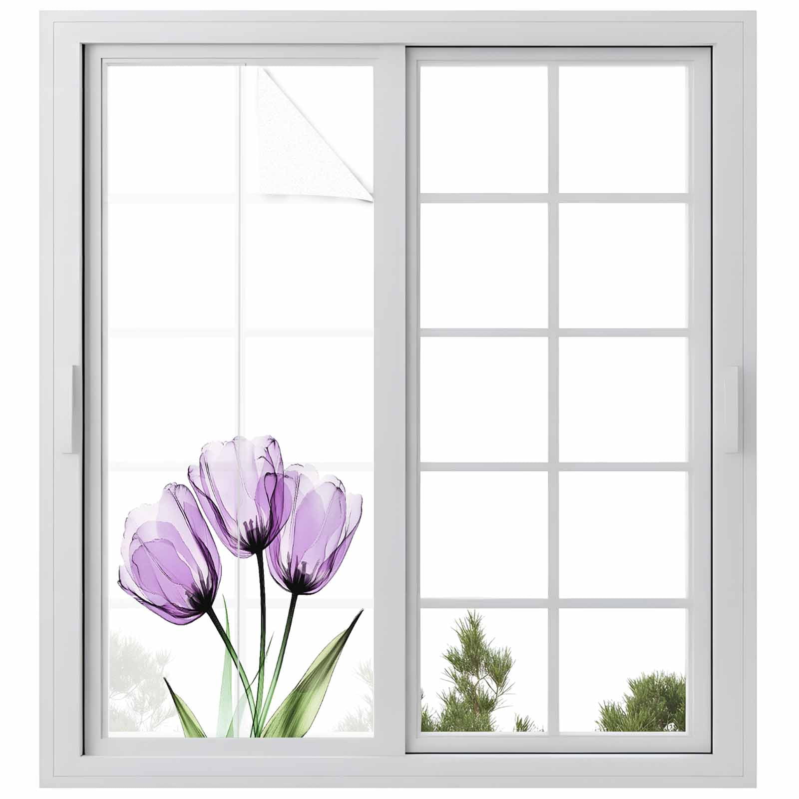 Purple Tulip Window Privacy Film Flower Farmhouse Floral Decorative ...
