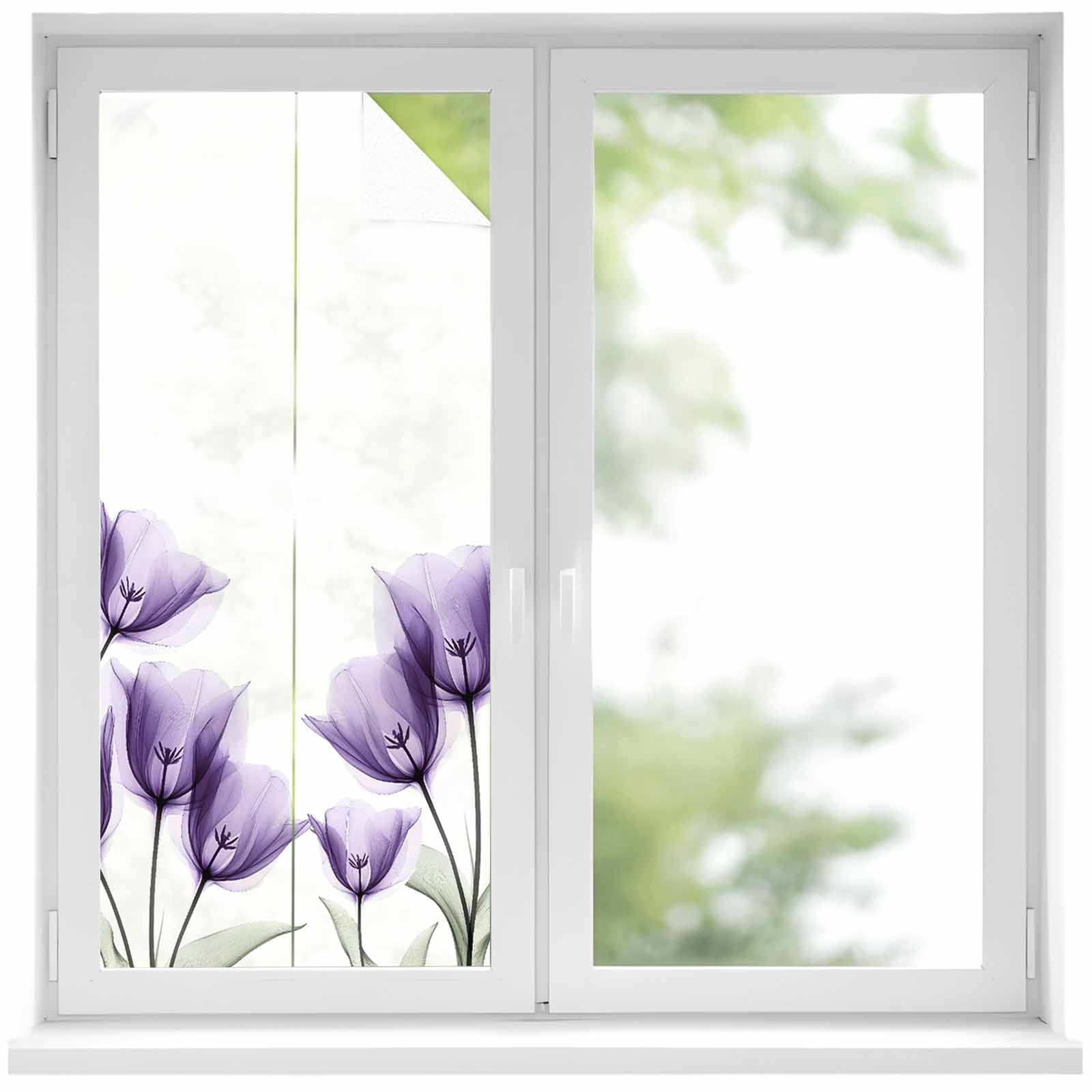 Purple Tulip Window Privacy Film, Spring Floral Pastoral Flower ...
