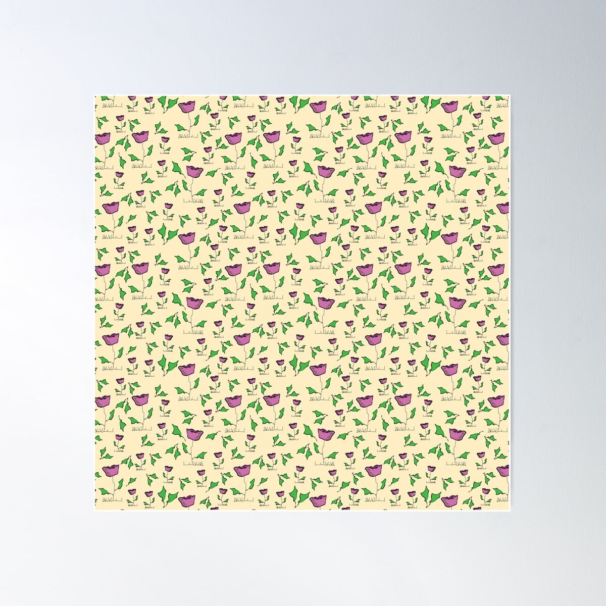 Purple Tulips Repeating Pattern Poster Wall Art, Modern Wall Decor For ...