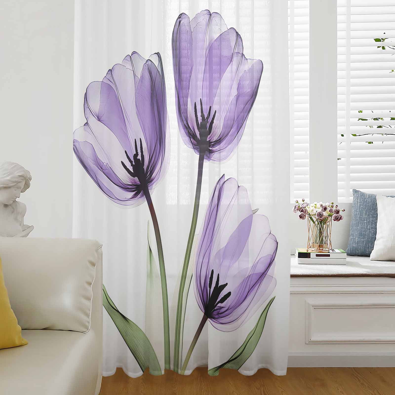 Purple Tulips Window Curtain 84 Inches Long,Watercolor Floral ...