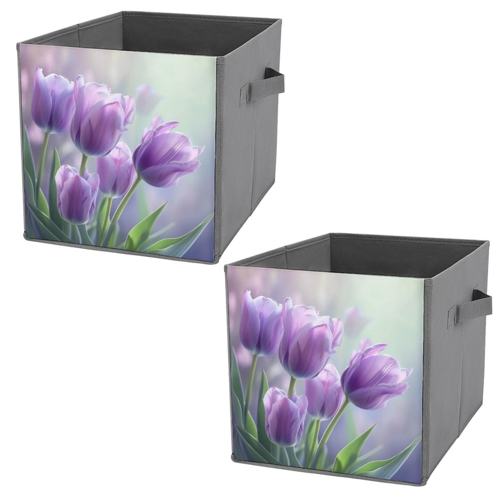 Purple TulipsStorage Box With Easy Carry Handle, Collapsible Storage ...