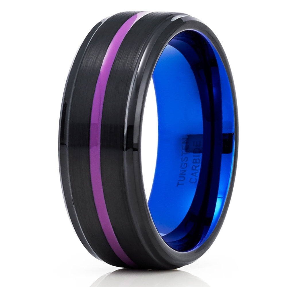 Purple Tungsten Ring Men & Women Black Tungsten Ring Anniversary Ring ...