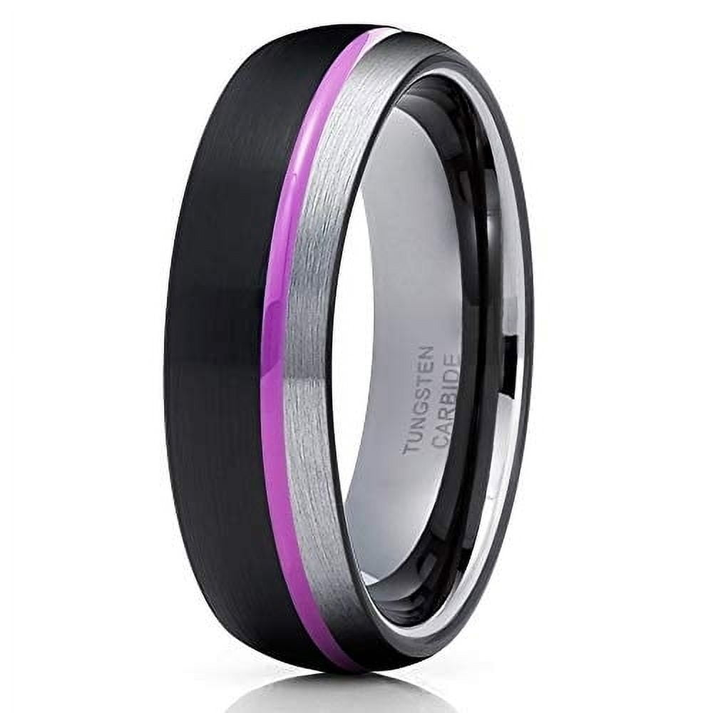 Purple Tungsten Wedding Band 6mm Black Tungsten Ring Gunmetal Tungsten ...