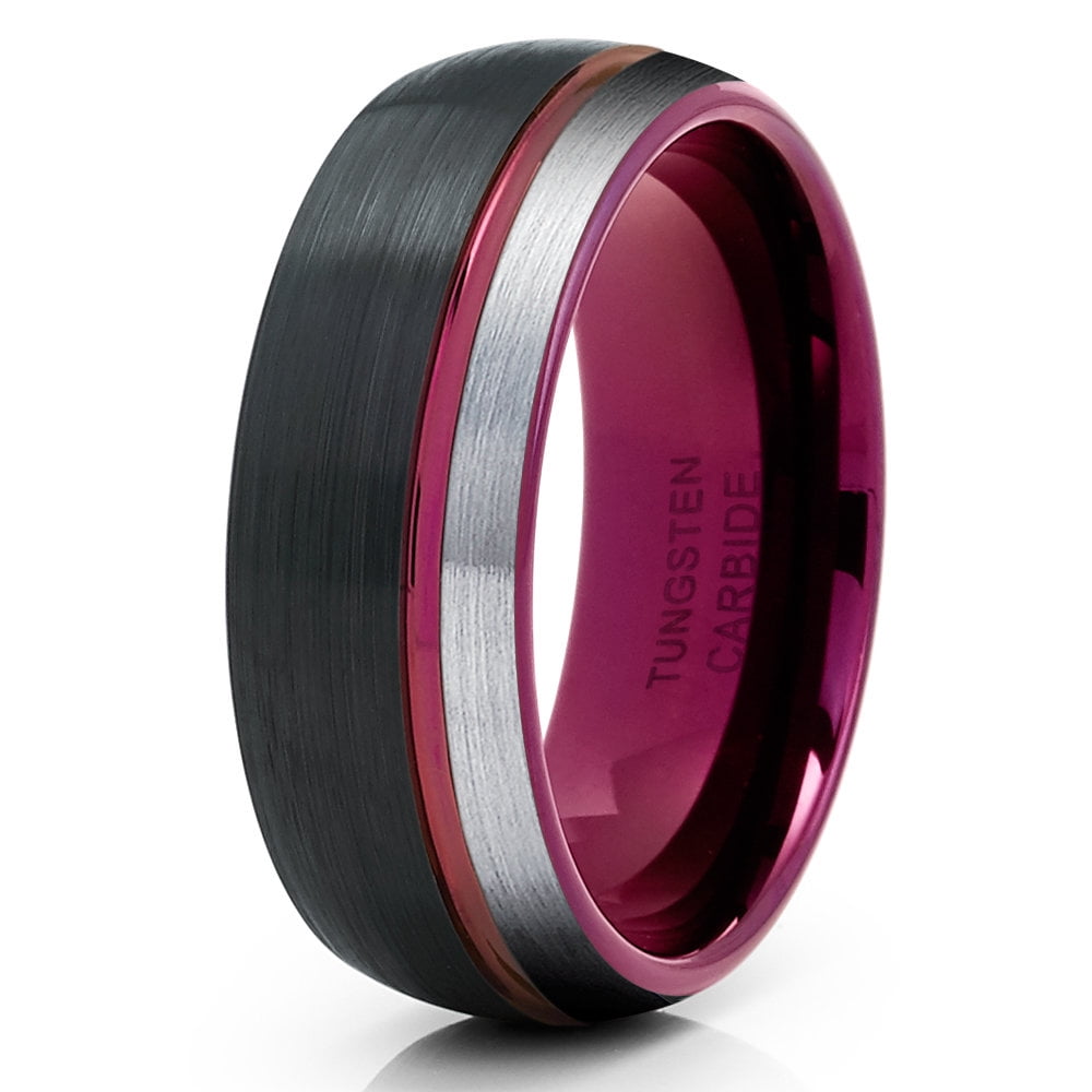 Purple Tungsten Wedding Band Black Tungsten Ring 8mm Unique Tungsten ...
