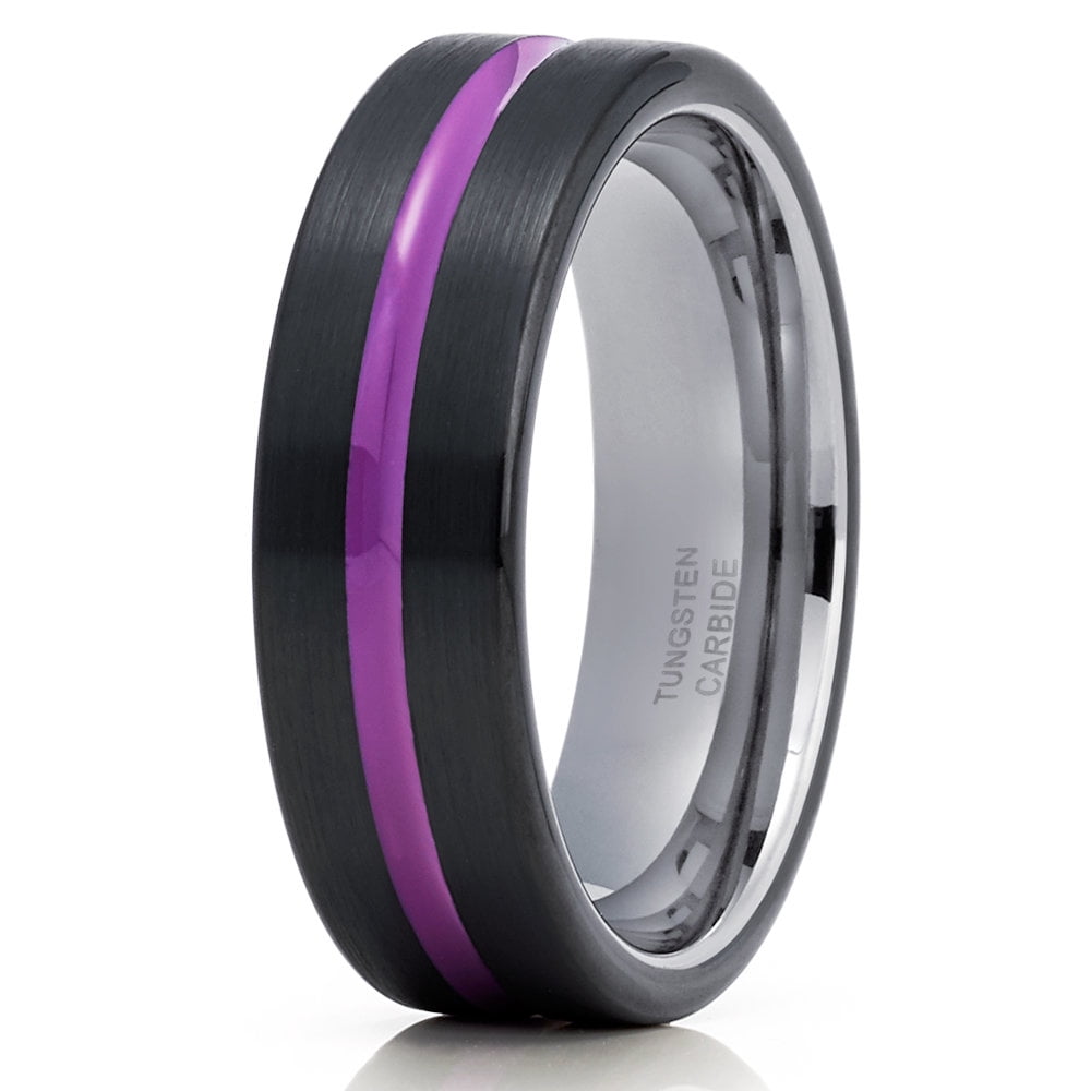 Purple Tungsten Wedding Band Black Tungsten Ring Anniversary Ring Men ...