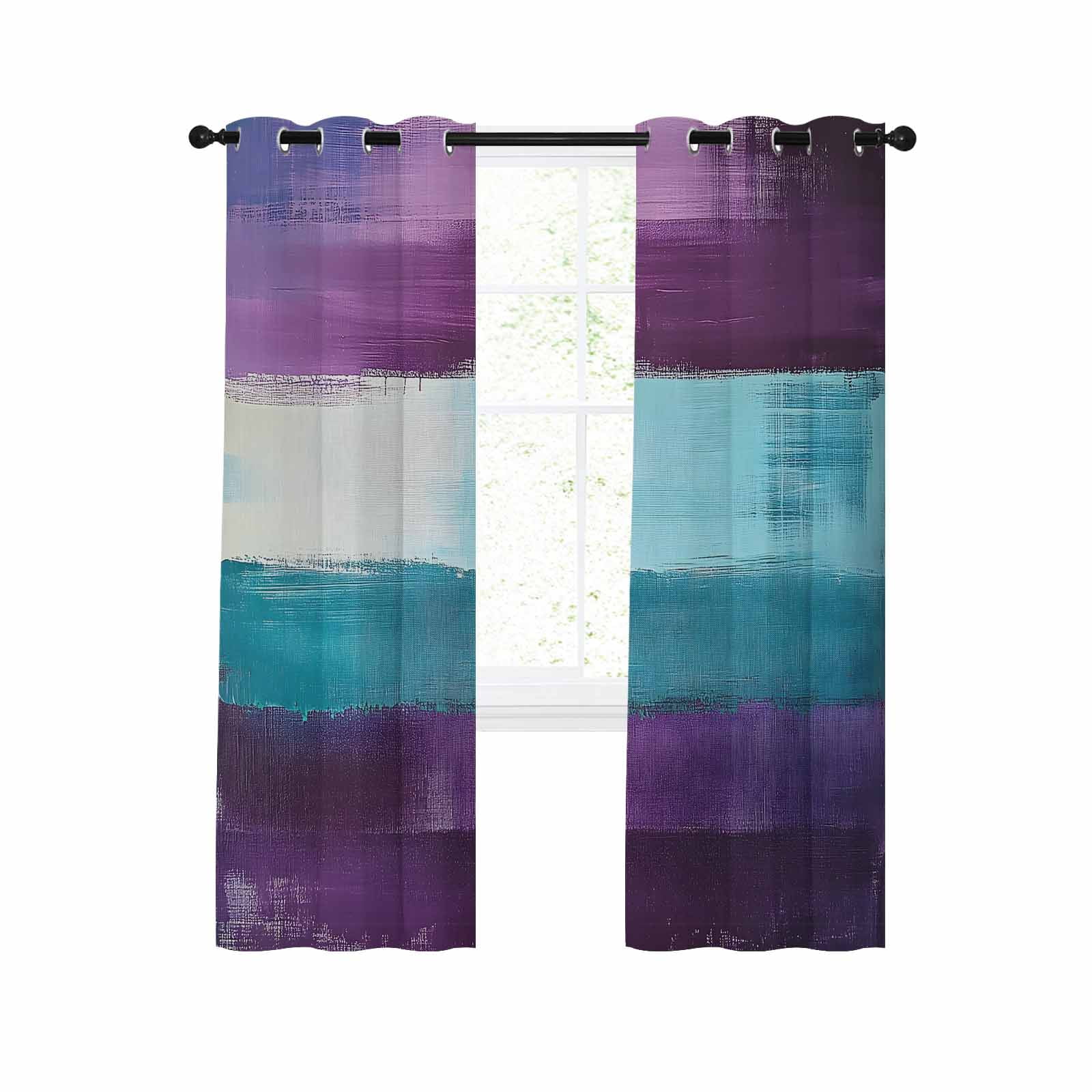Purple Turquoise Blackout Curtains 54 Inches Long for Bedroom,Modern ...