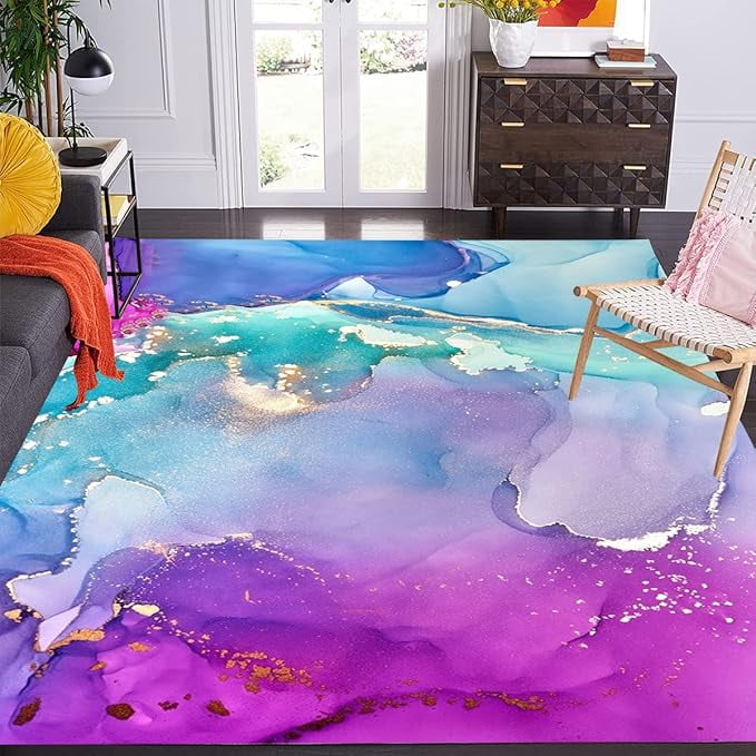 Purple Turquoise Marble Abstract Modern Area Rug For Living Room ...