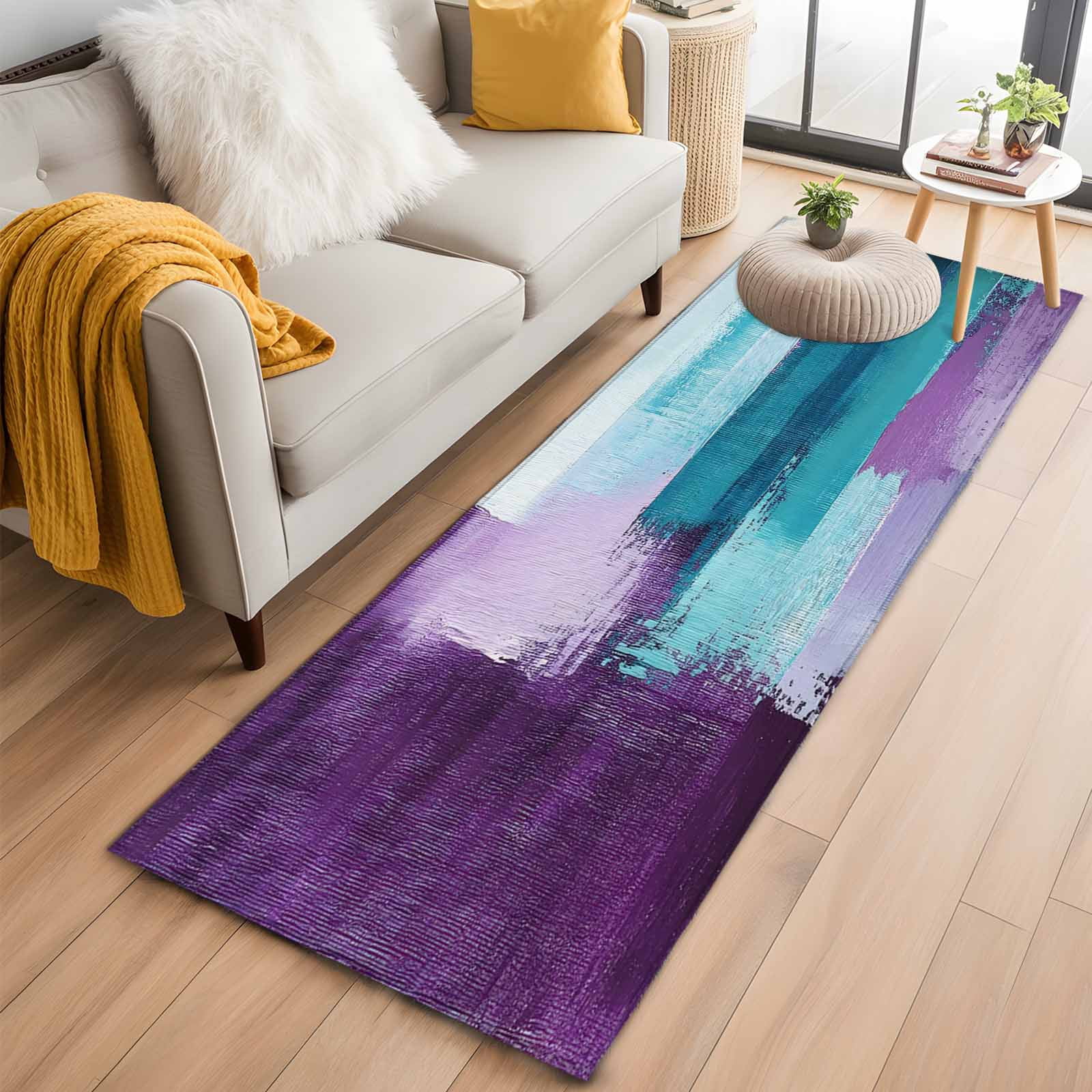 Purple Turquoise Oil Painting Runner Rug 2x6 FT,Non Slip Hallway Rugs ...