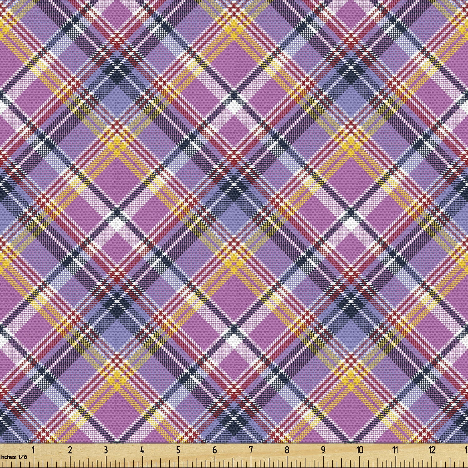 Ambesonne Purple Fabric by the Yard Upholstery, Checked Tartan Plaid ...