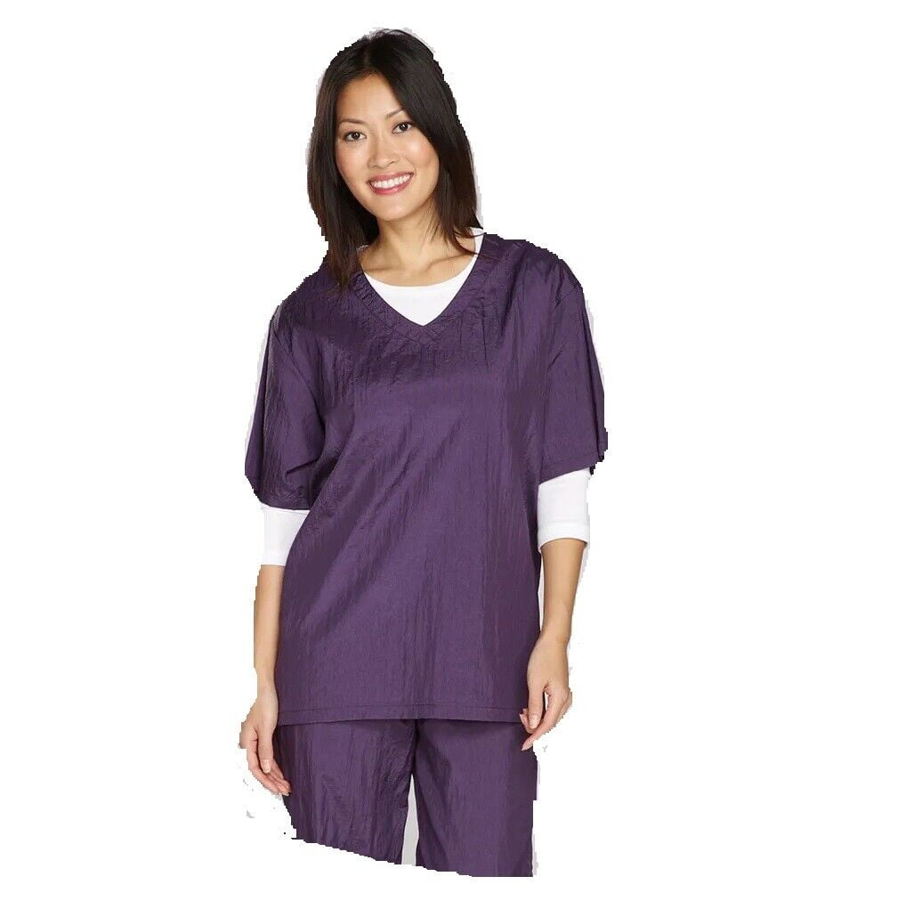 Purple V Neck Short Sleeve Smocks Groomer Barber Stylist Resists Water ...