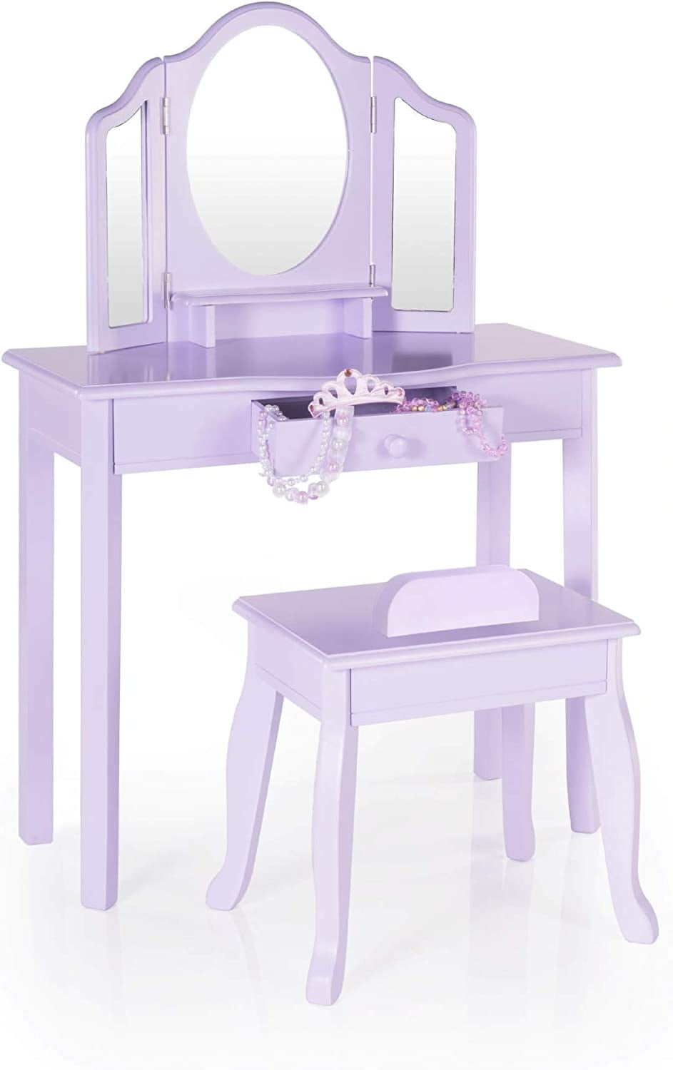 Purple Vanity and Stool Set for Kids 3-8, Pretend Play Makeup Table ...