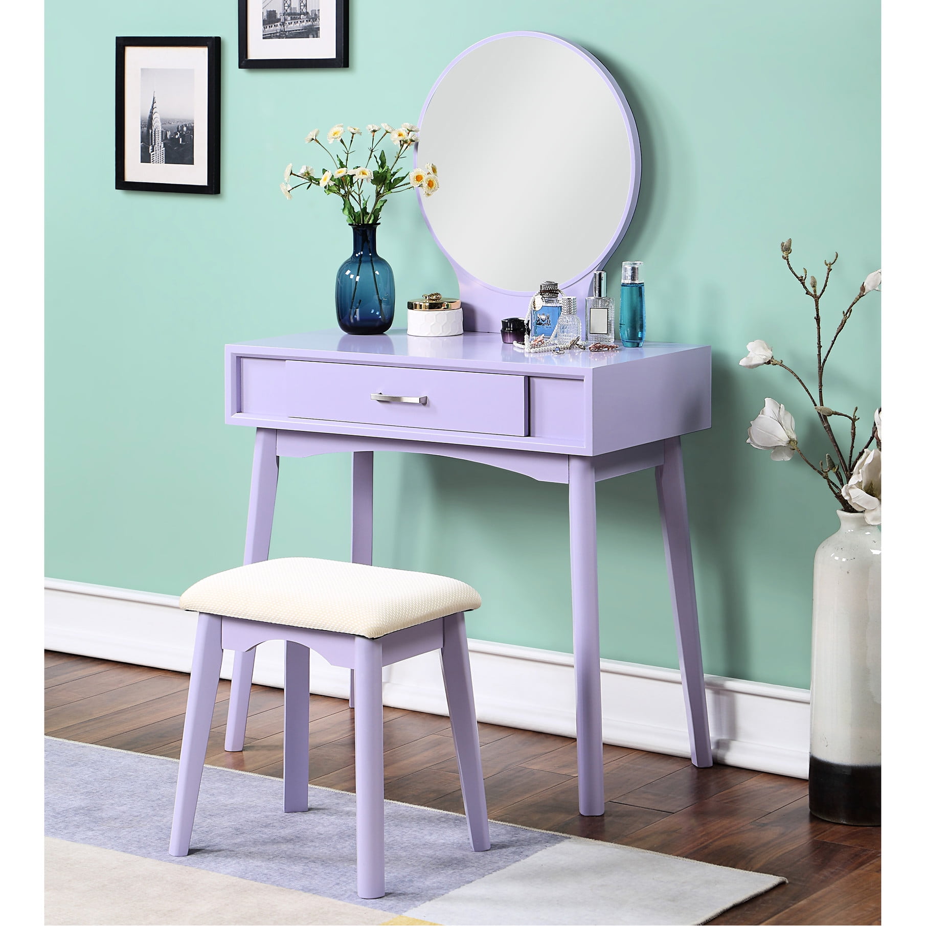 Purple Vanity and Stool - Extra Seating and Makeup Storage - Bedroom or ...