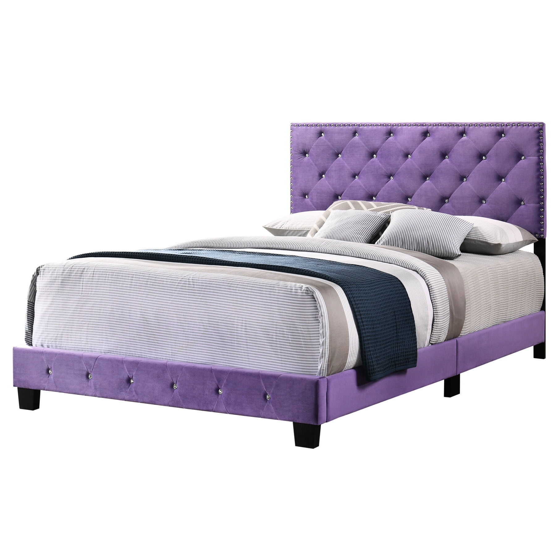 Purple Velvet Bed with Support - Quick Setup for Immediate Use ...