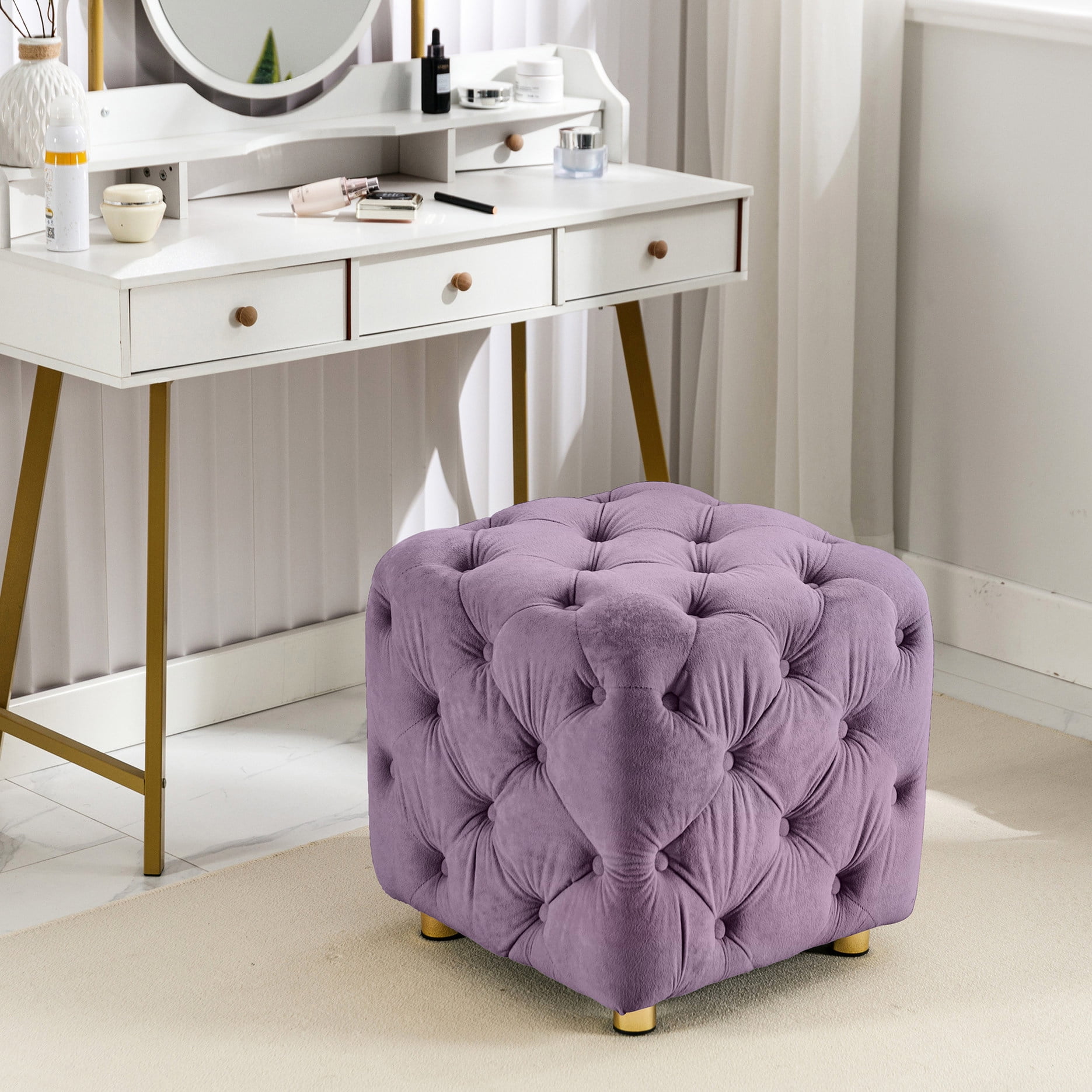 Purple Velvet Dressing Makeup Ottoman | Extra Seat, Foot Support in ...