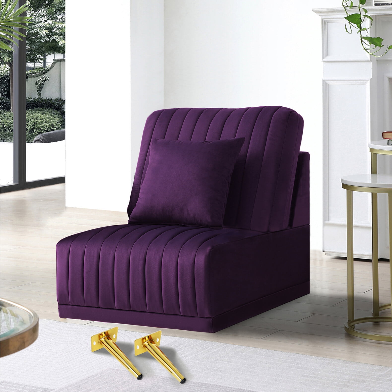Purple Velvet Sofa Without Armrests Modular Section for Custom Seating Arrangements Must Be ...