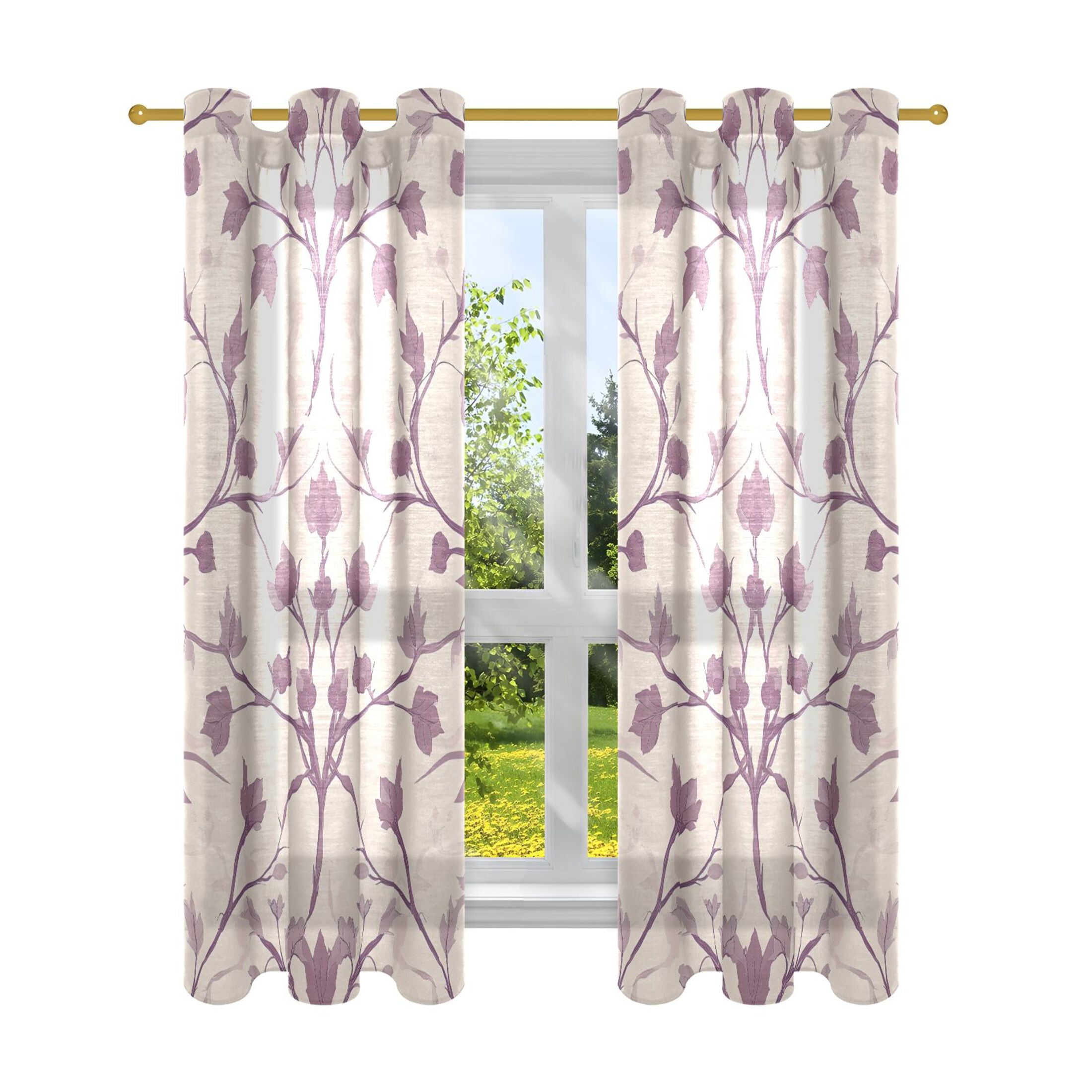 Purple Vines Semi Sheer Curtains for Living Room Bedroom Set of 2 ...