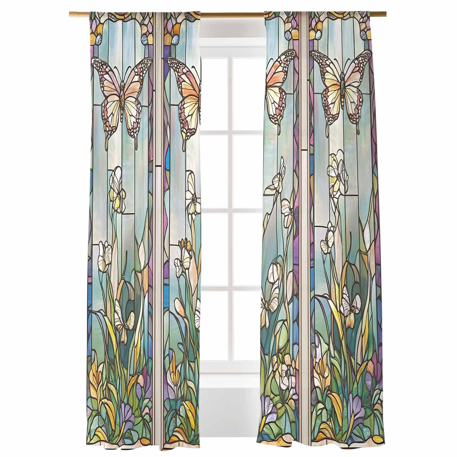 Purple Vintage Stained Glass Sheer Curtains 108 inches Long 2 Panels ...