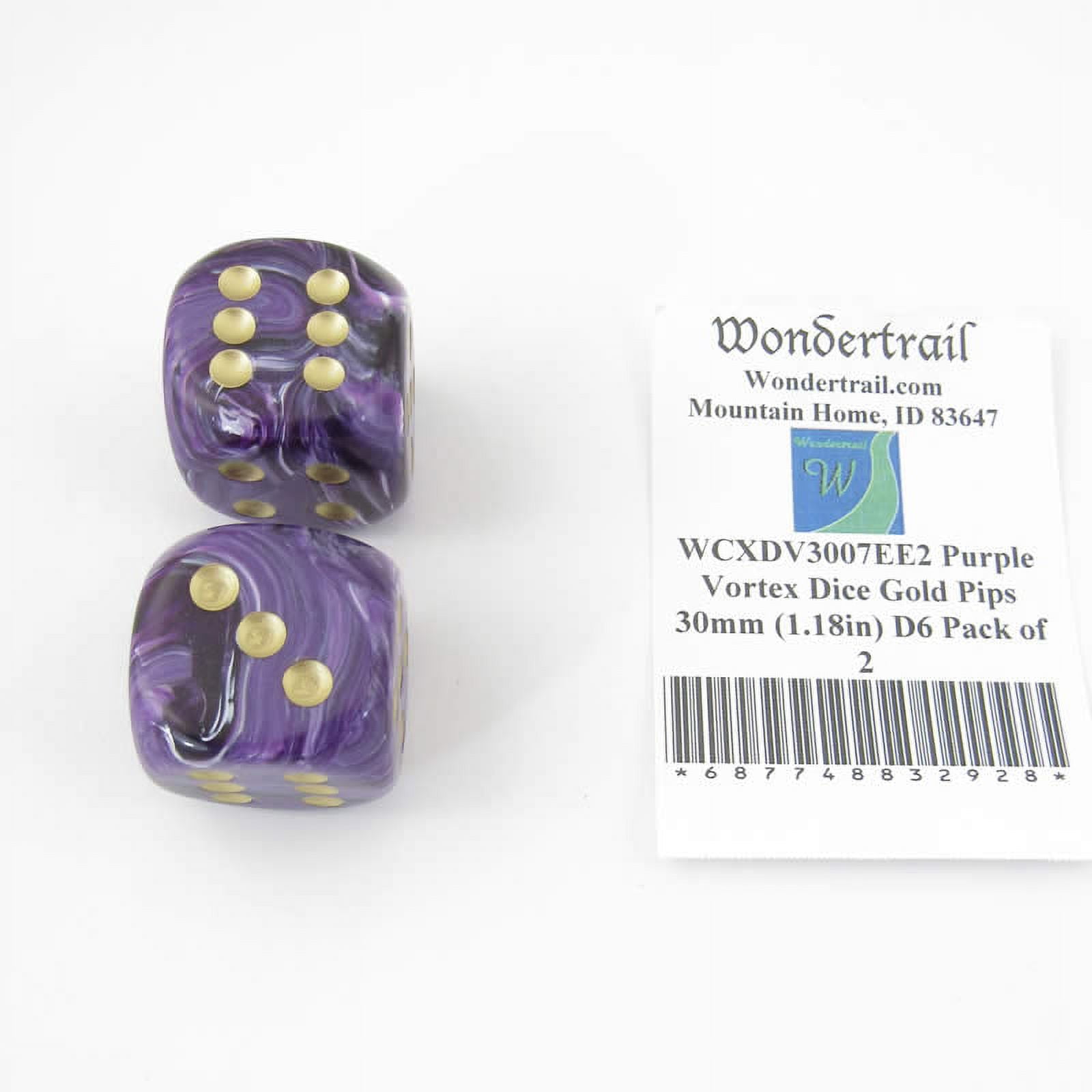 Purple Vortex Dice with Gold Pips 30mm (1.18in) D6 Pack of 2 ...