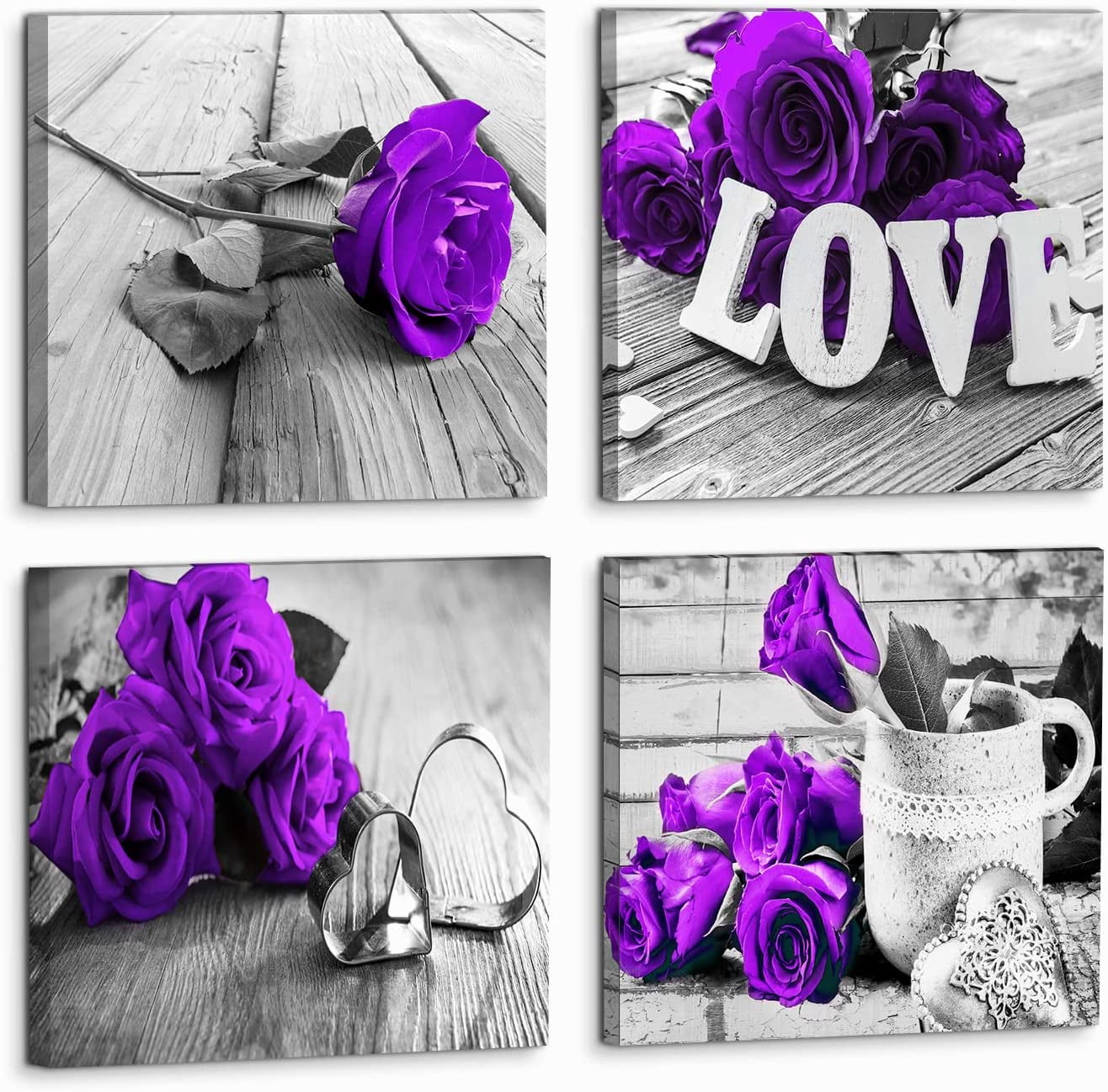 Purple Wall Art Purple Rose Flower Pictures Bathroom Wall Decor Black ...