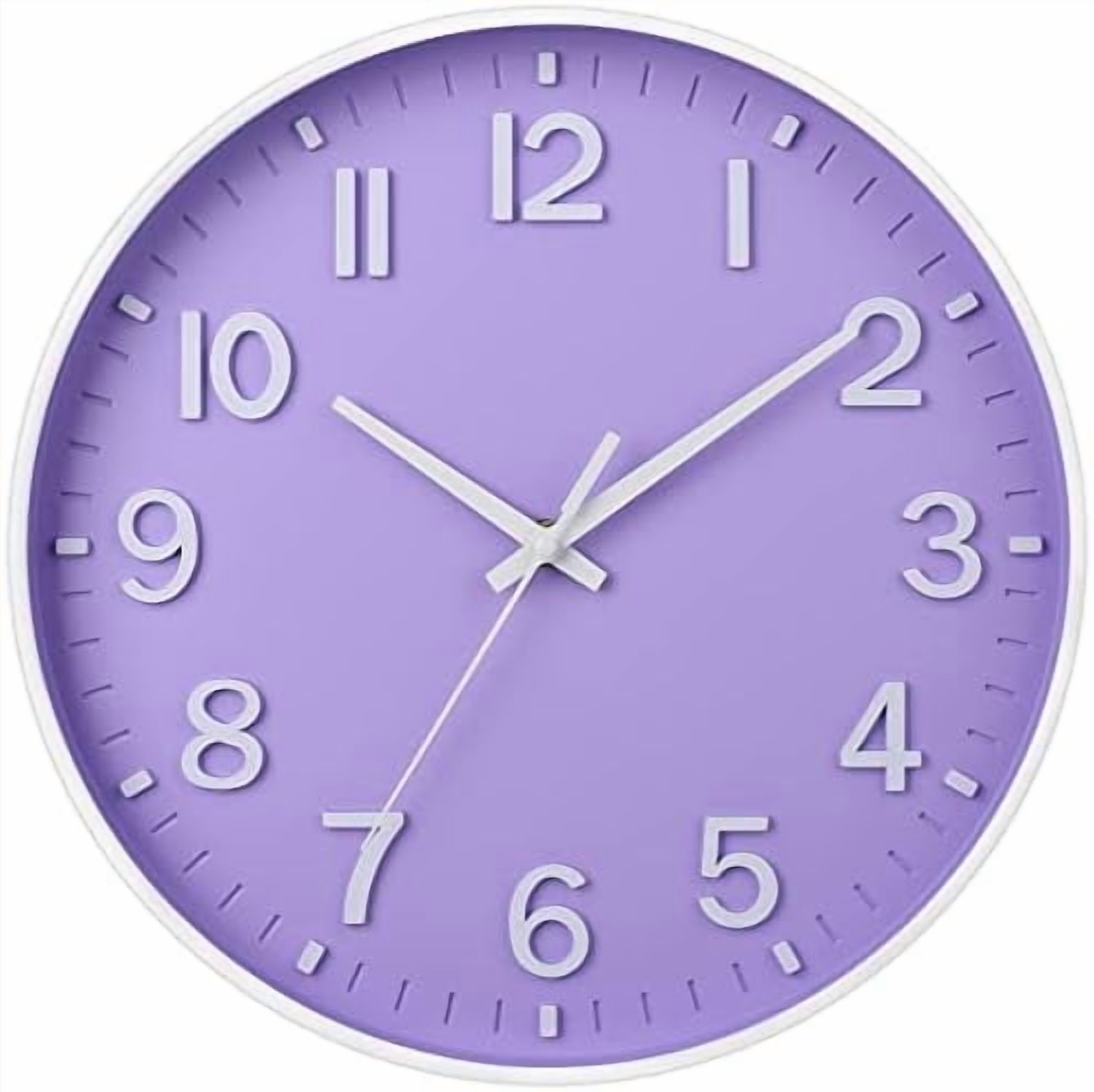 Purple Wall Clocks Battery Operated,12 inch Silent Non Ticking Modern ...