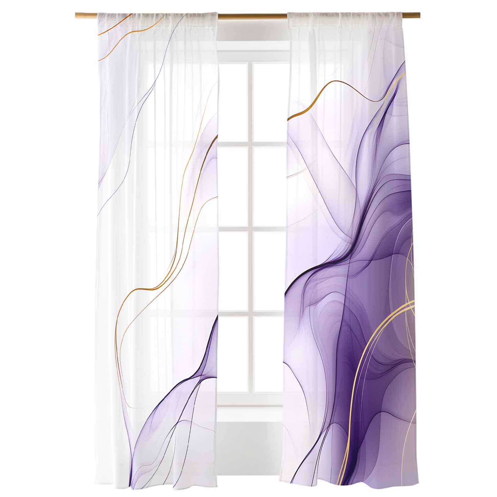 Purple Water Ripple Sheer Curtains 84 inches Long, Vintage Abstract ...