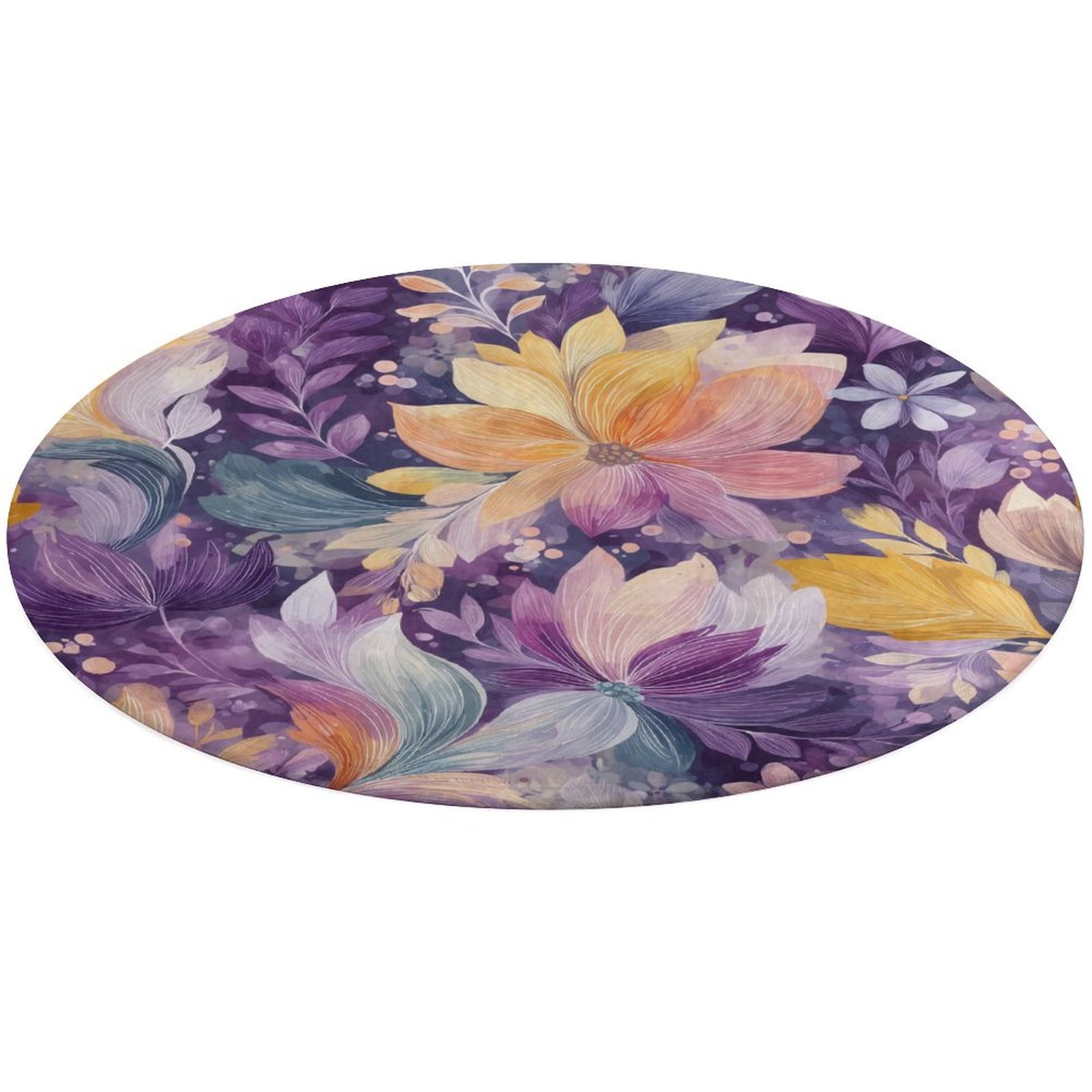 Purple Watercolor Floral Seamless Pattern Round Carpet Living Room ...