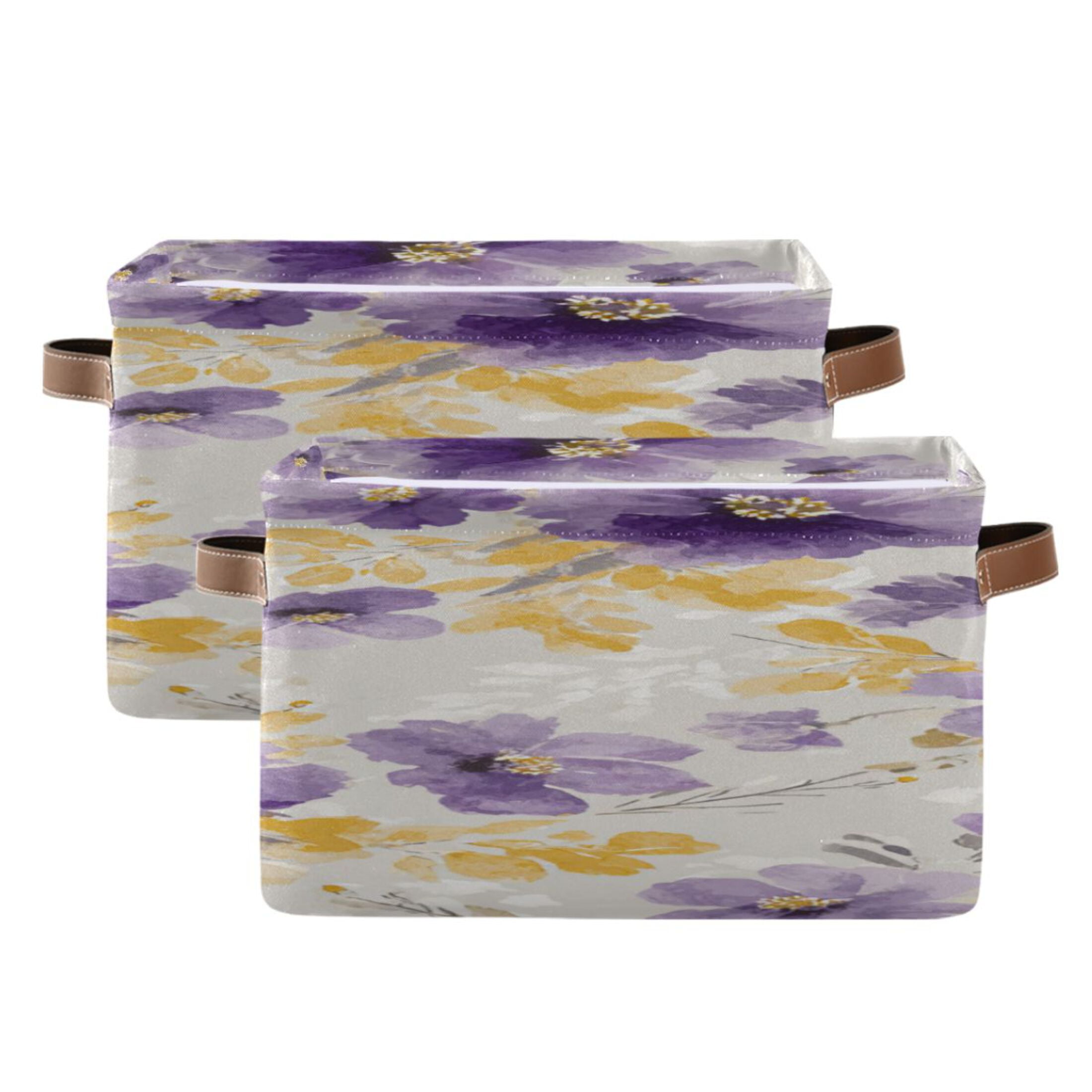 Purple Watercolor Flower with Yellow Petals Square Storage Bins with ...