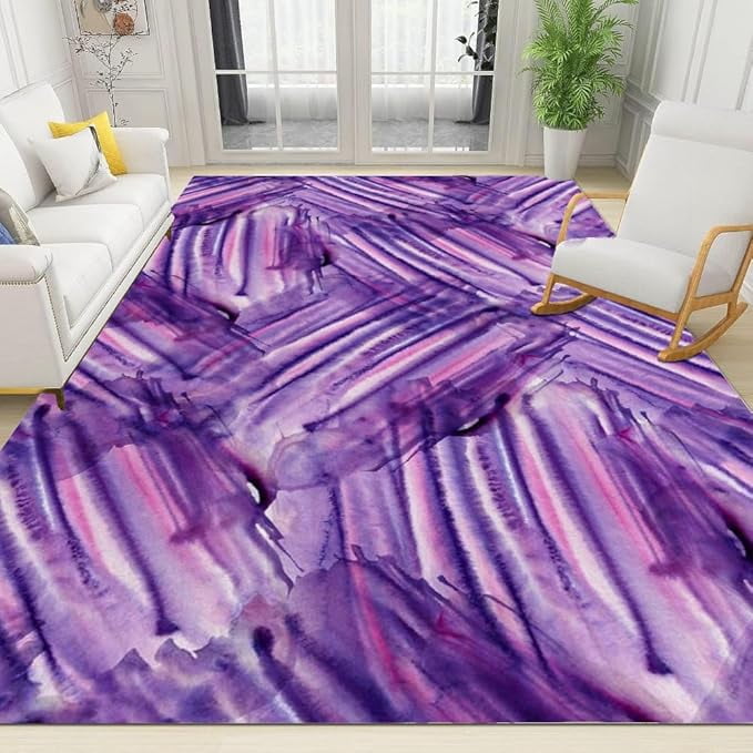 Purple Watercolor Graffiti Area Rug, 3D Art Aesthetic Design Rug, Soft ...