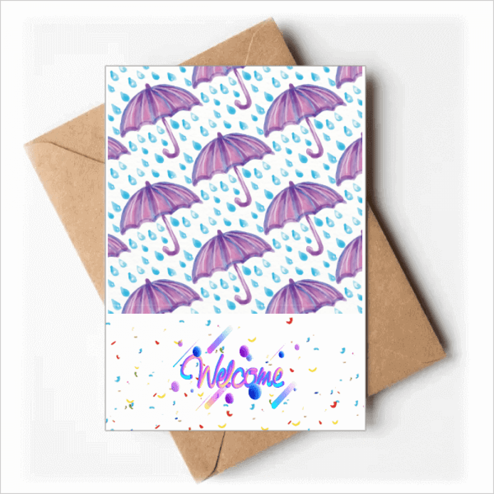Purple Watercolor Umbrella Rain Welcome Back Greeting Cards Envelopes ...