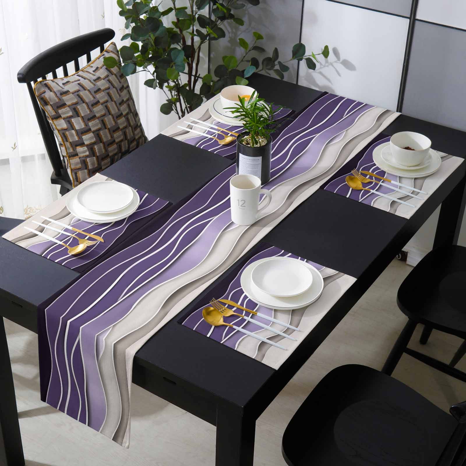 Purple Wave Placemats Set of 4 with 70 Inches Long Table Runners ...