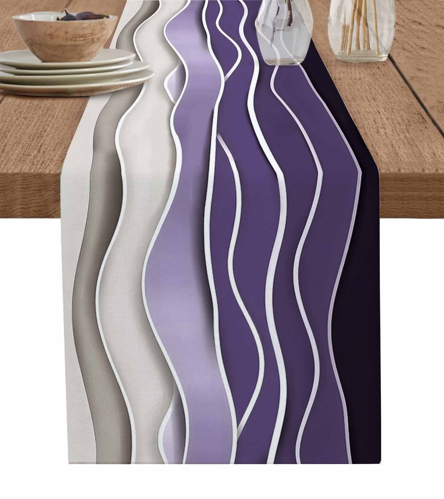 Purple Wave Table Runner 120 Inches, Coastal Ombre Ocean Grey Stripes ...