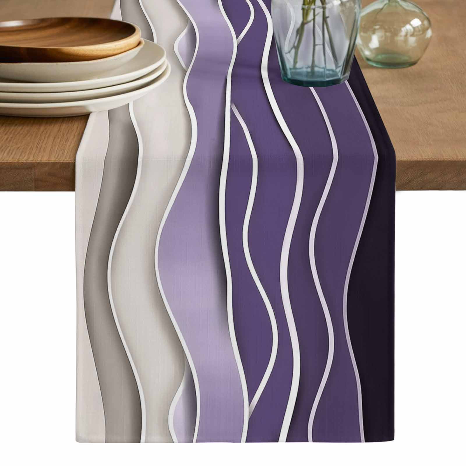 Purple Wave Table Runner, Coastal Ombre Ocean Grey Stripes Beach Sand ...