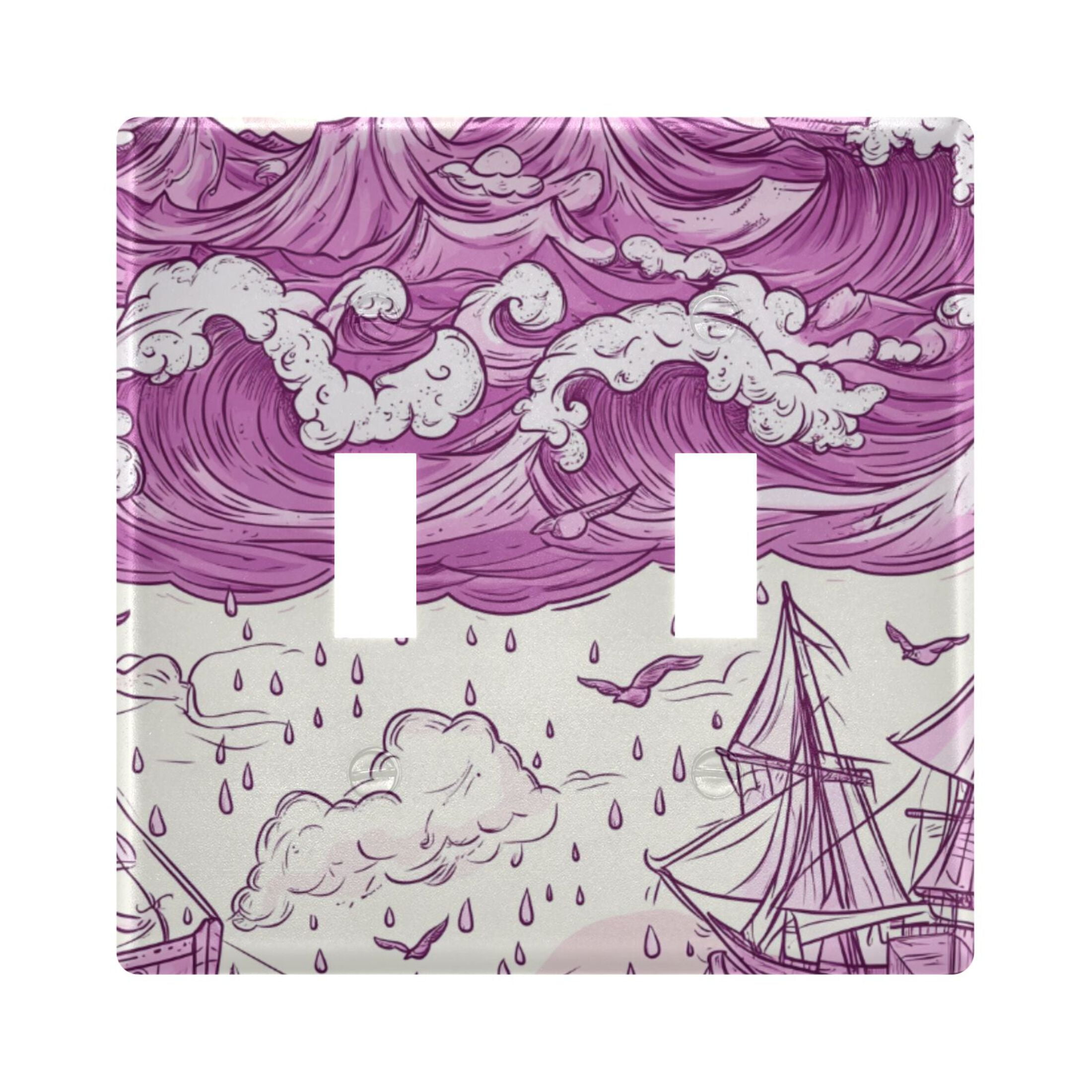 Purple Waves and Ships Fireproof Switch Plate with Rounded Edges 3-Hole ...
