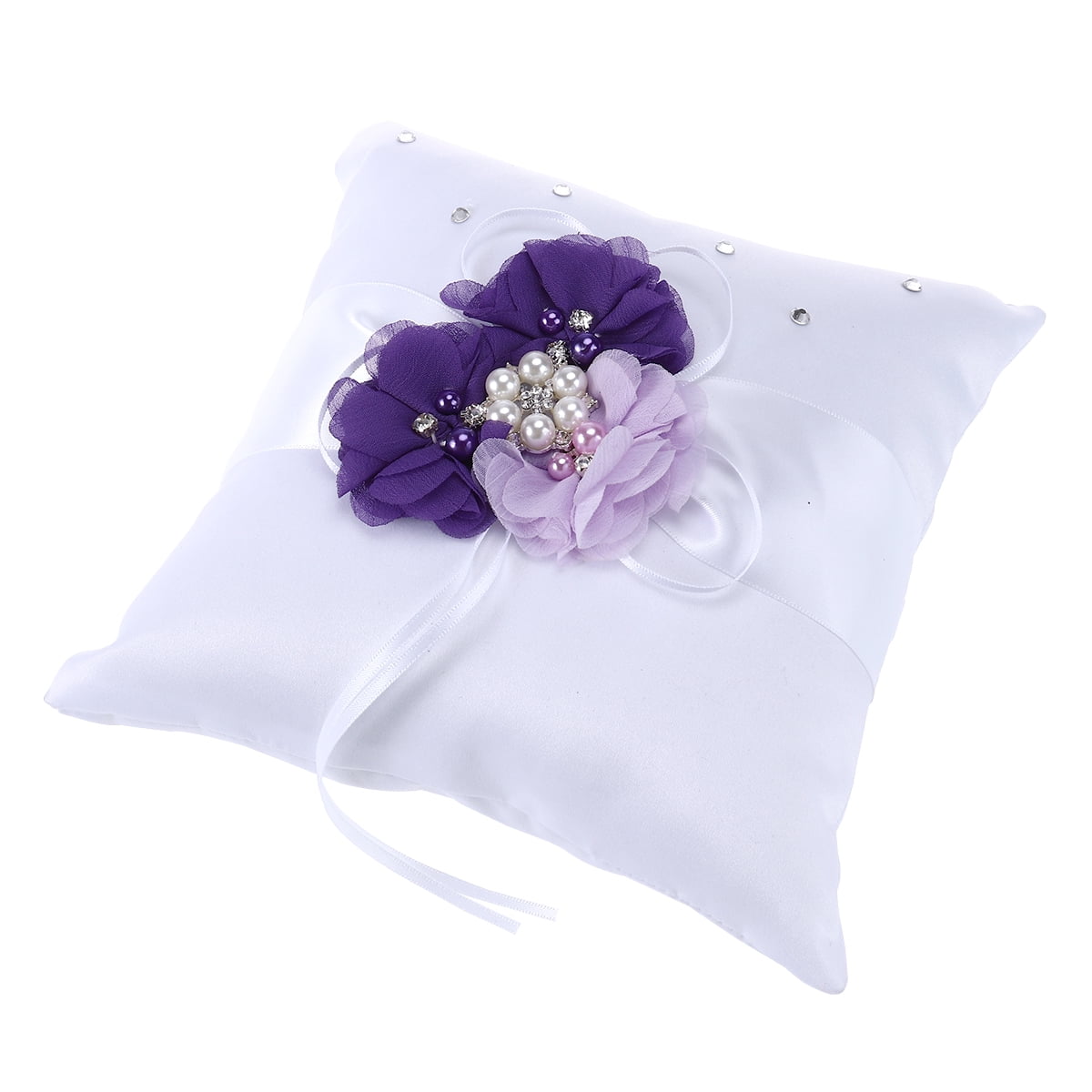 HEALEEP Purple Satin Ring Bearer Pillow with Pearl Flower Decoration ...