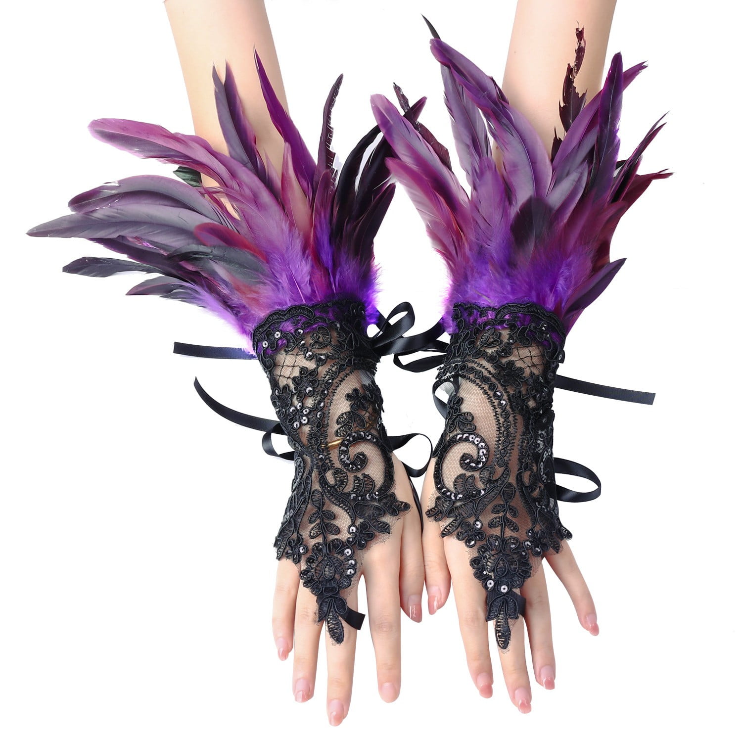 Purple Welding Gloves, Gloves for Women, Feather Decorative Gloves ...