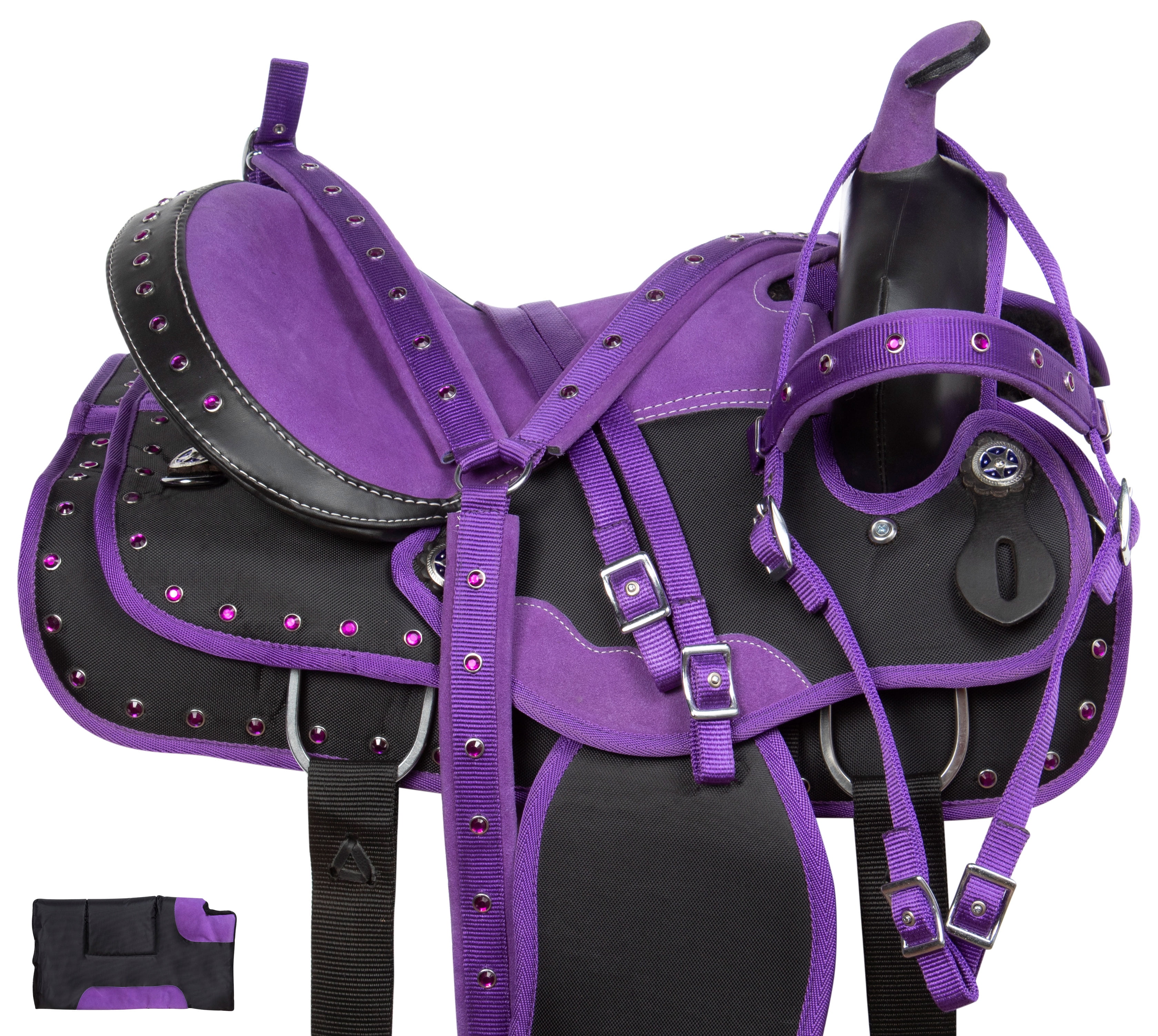 Purple Western Barrel Trail Show Synthetic Cordura Horse Saddle Tack 14 ...