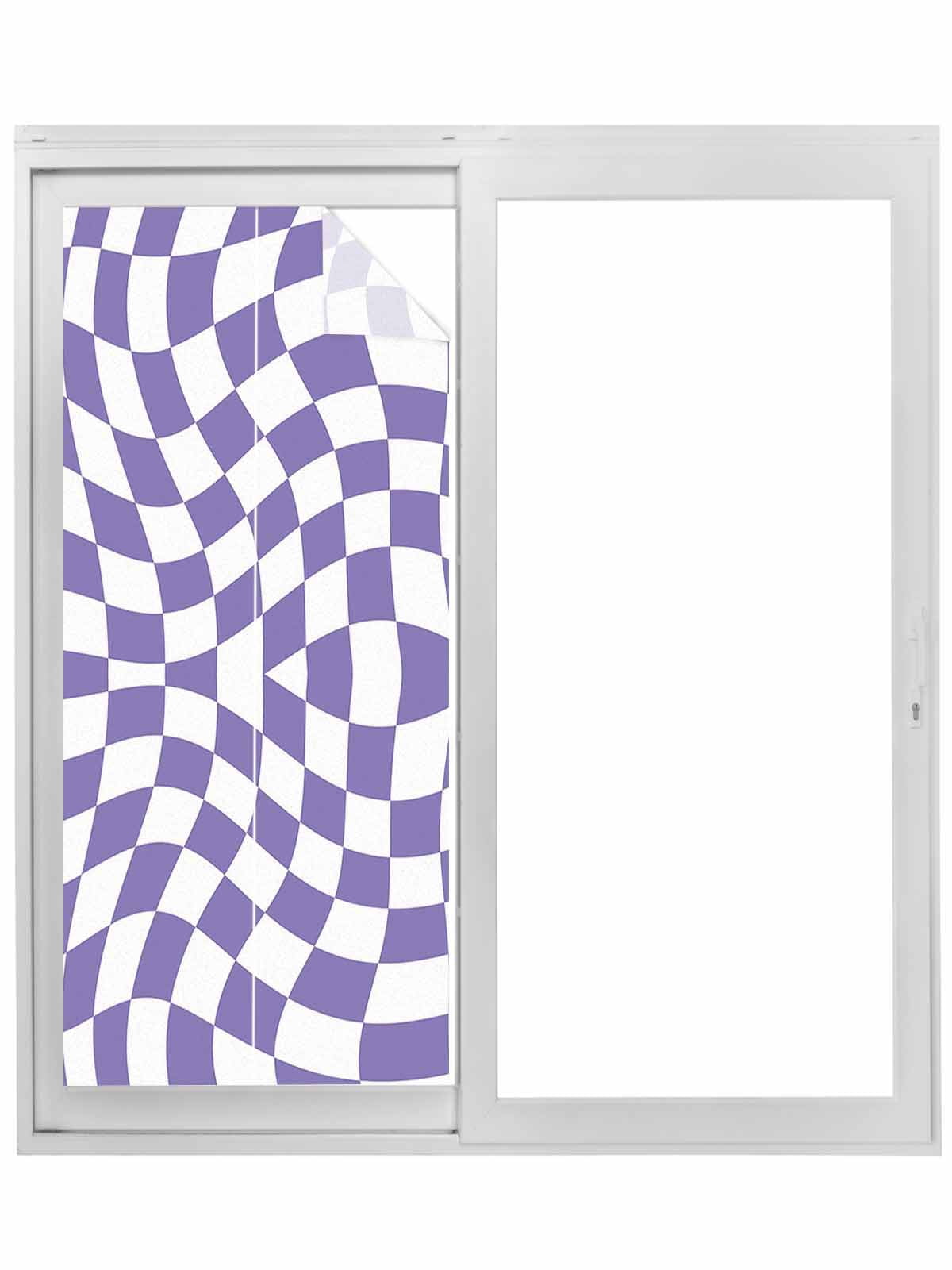 Purple White Checkered Window Privacy Film, Modern Irregular Geometric ...