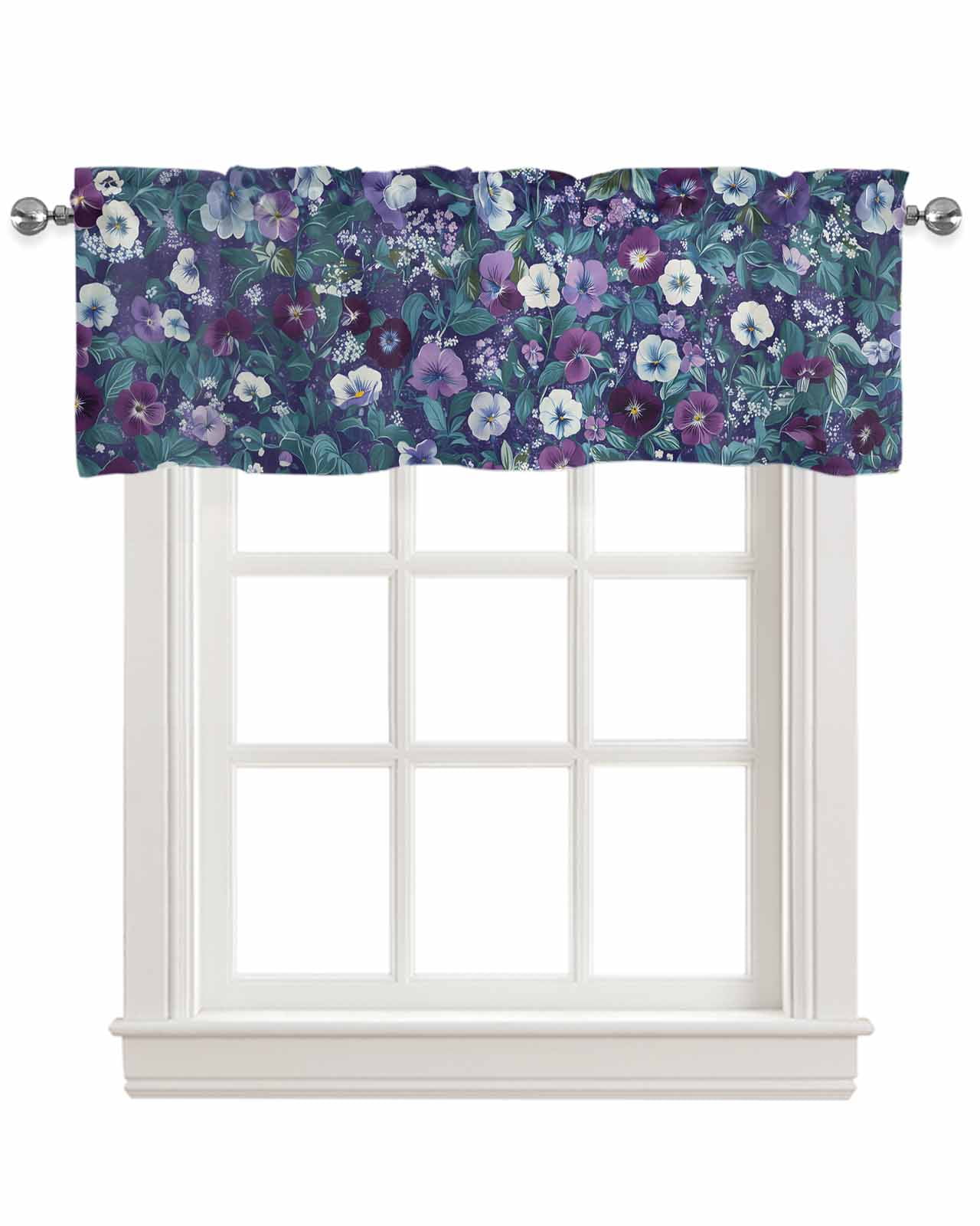 Purple White Floral Kitchen Valances for Windows Farmhouse Linen Window ...