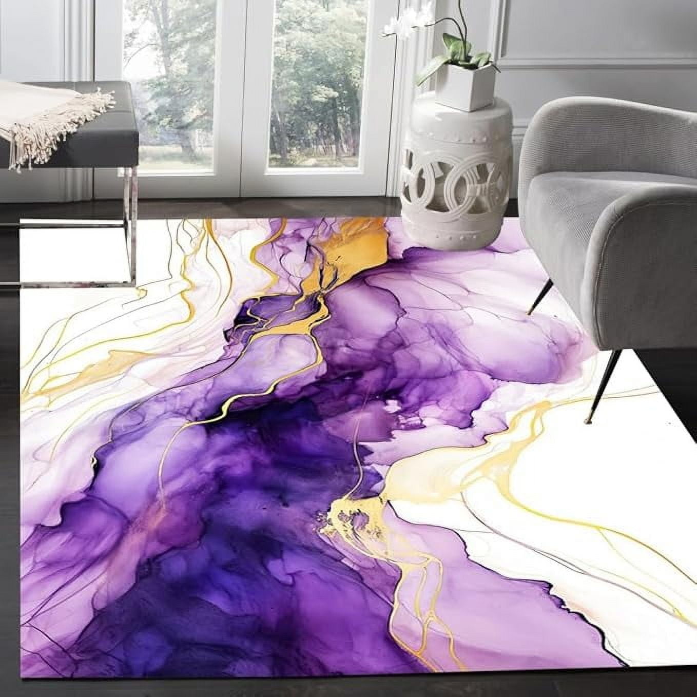 Purple White Gold Marble Abstract Modern Aesthetic Area Rug Washable ...