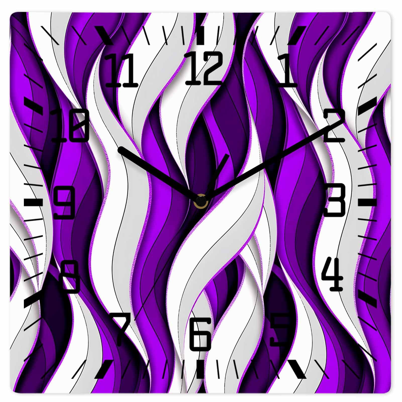 Purple White Moire Wooden Wall Clock Silent Non Ticking, Modern ...