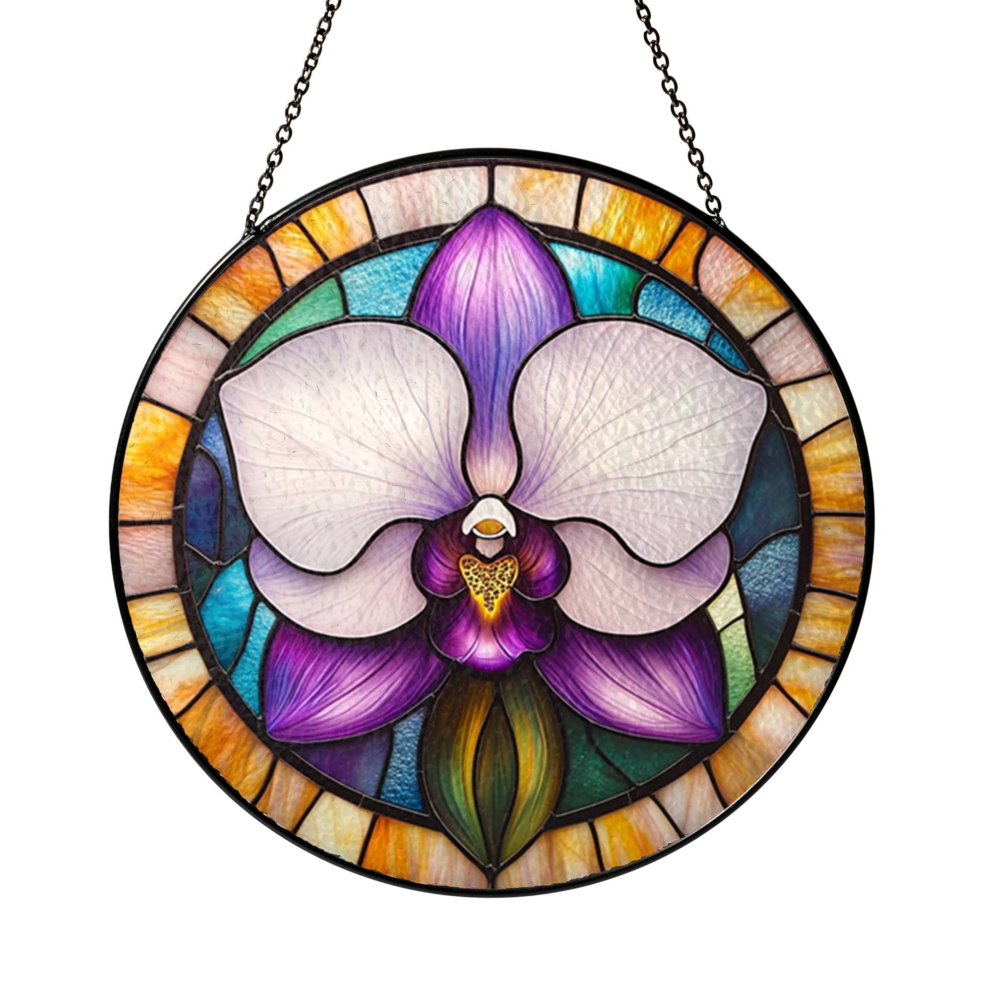 Purple White Orchid Suncatcher Window Decor, Tropical Floral Stained ...