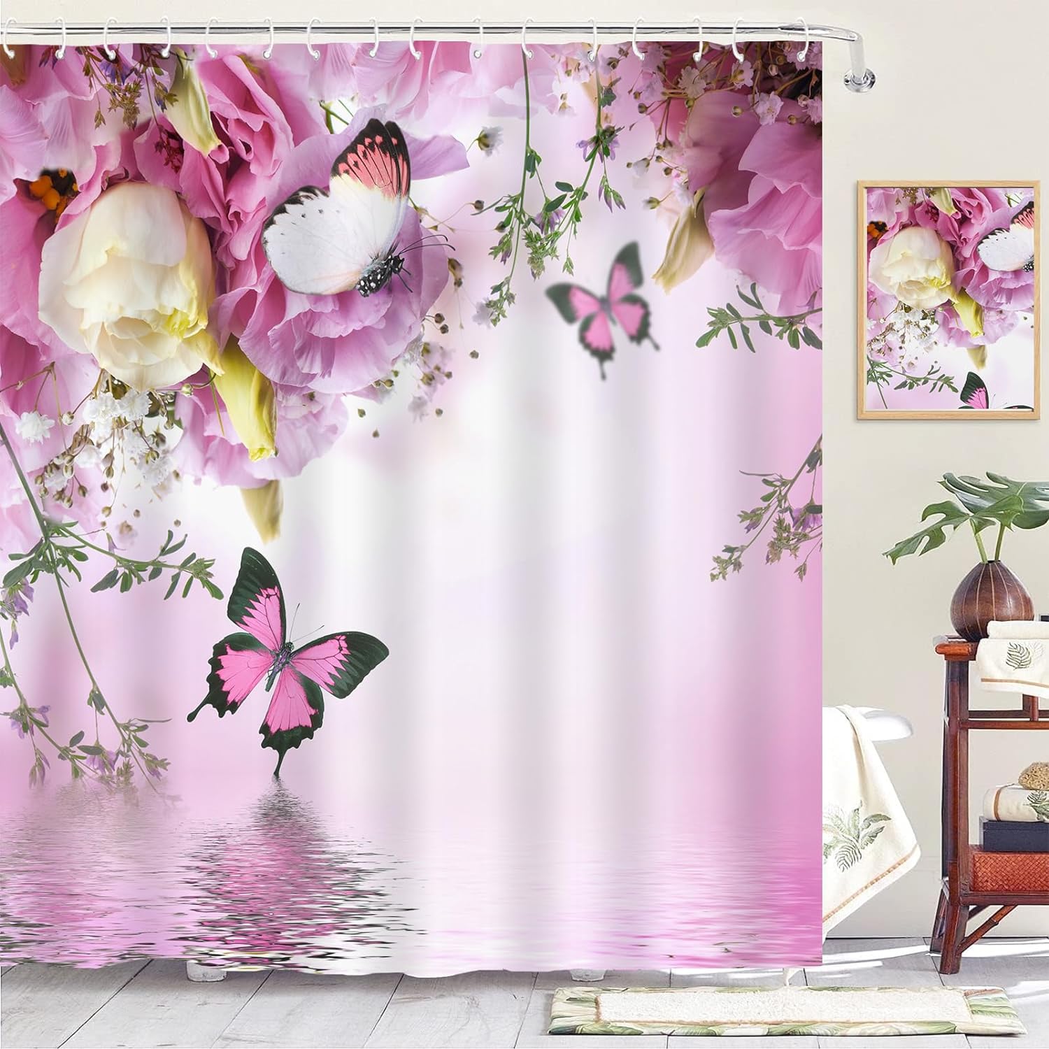 Purple And White Rose Floral Shower Curtain Nature Spring Roses And