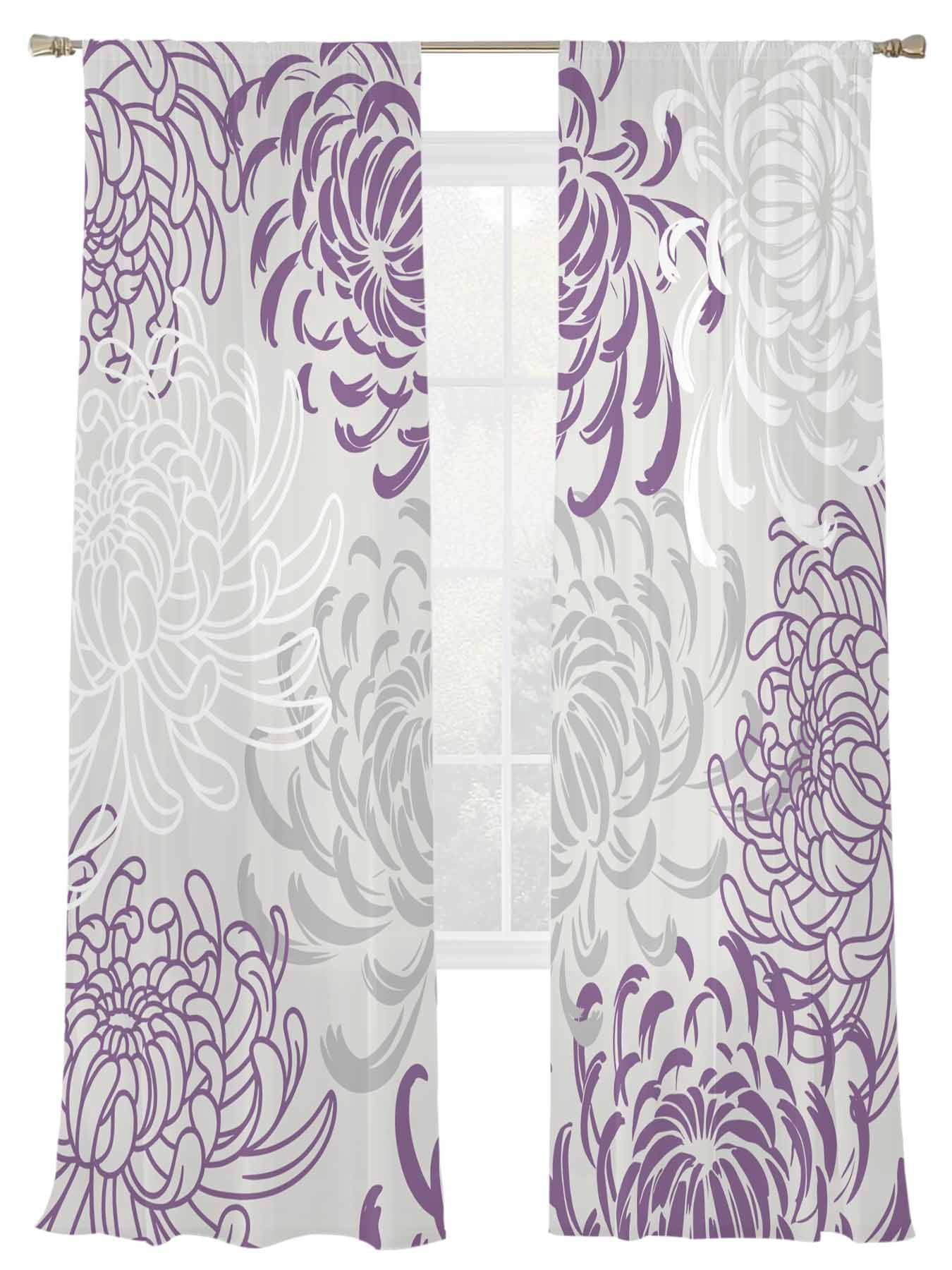 Purple White Sheer Curtains 96 Inch Length 2 Panels Set, Semi ...
